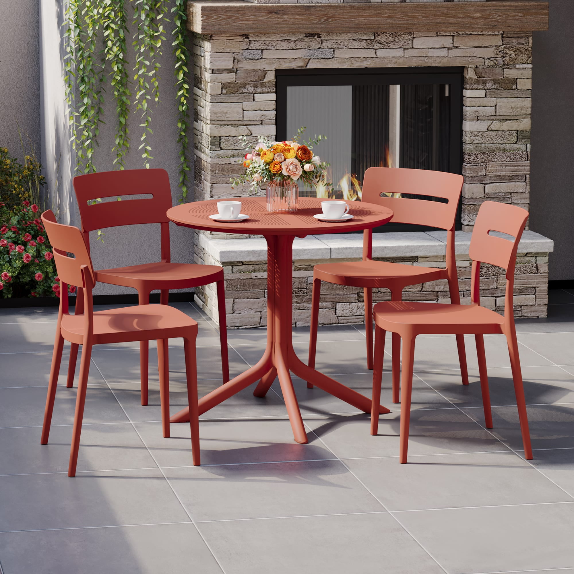WestinTrends Playa Modern 5-Piece Resin Round Patio Dining Table Set ...