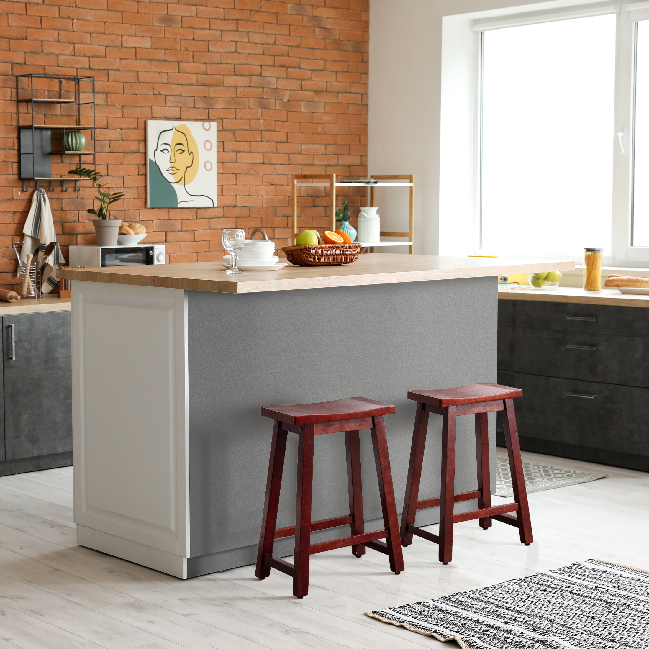 WestinTrends Reed 24 Inch Saddle Bar Stools Set of 2, Solid Wood ...