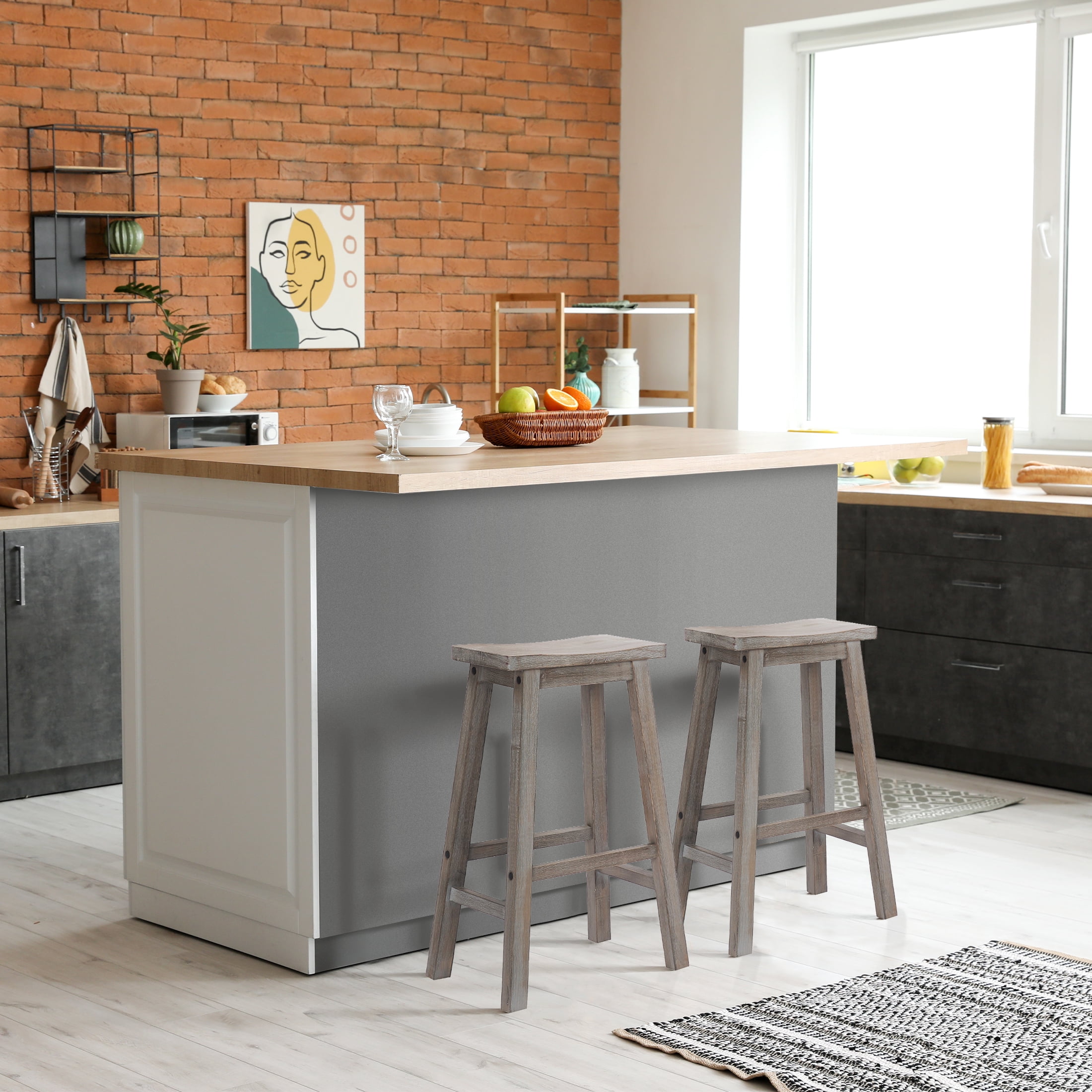 WestinTrends Reed 29 Inch Saddle Bar Stools, Solid Wood Kitchen Bar ...
