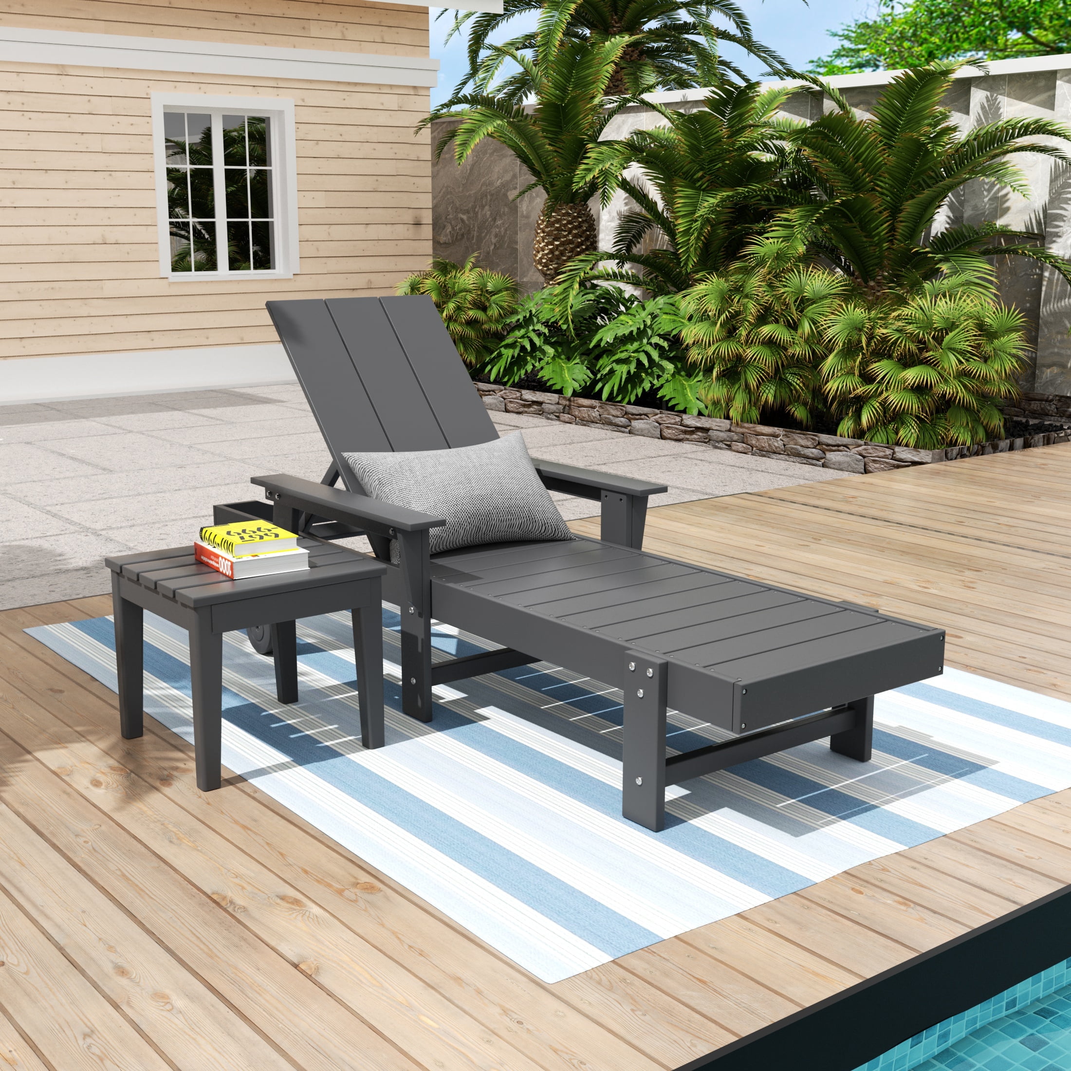 WestinTrends Shoreside Poly Reclining Chaise Lounge With Side Table for ...