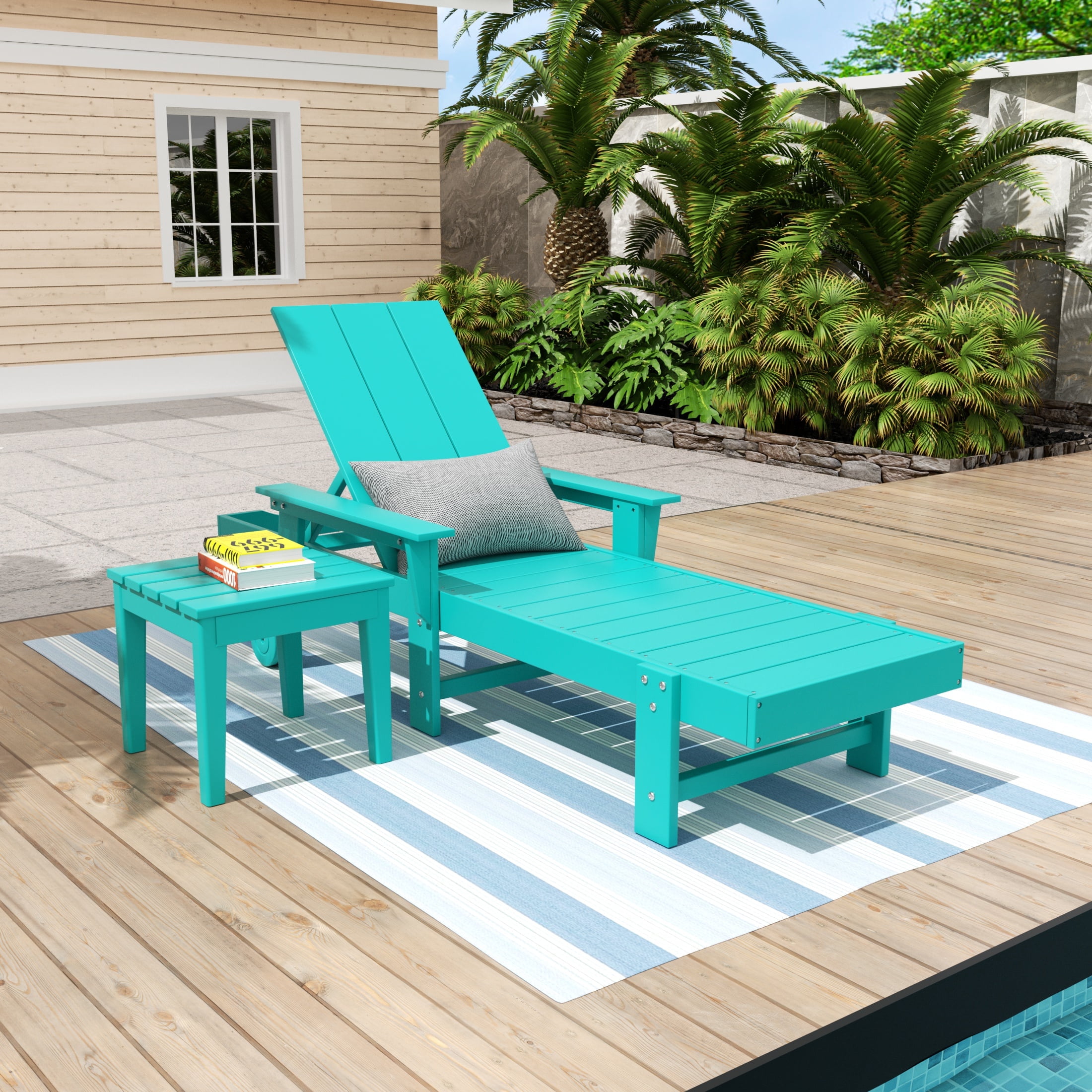 WestinTrends Shoreside Poly Reclining Chaise Lounge With Side Table for ...