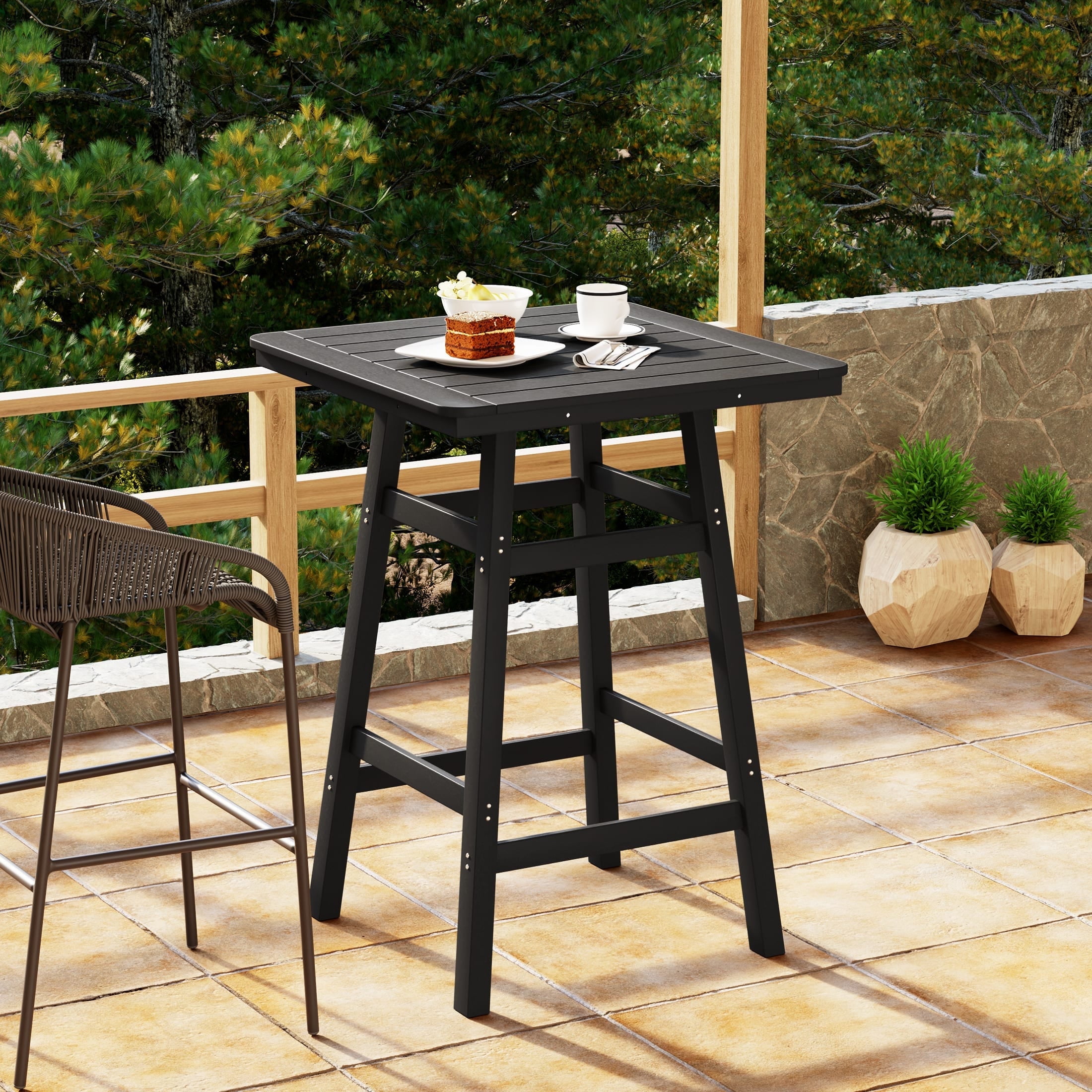 WestinTrends Outdoor 42" Height HDPE Patio Square Bar Table, Black ...