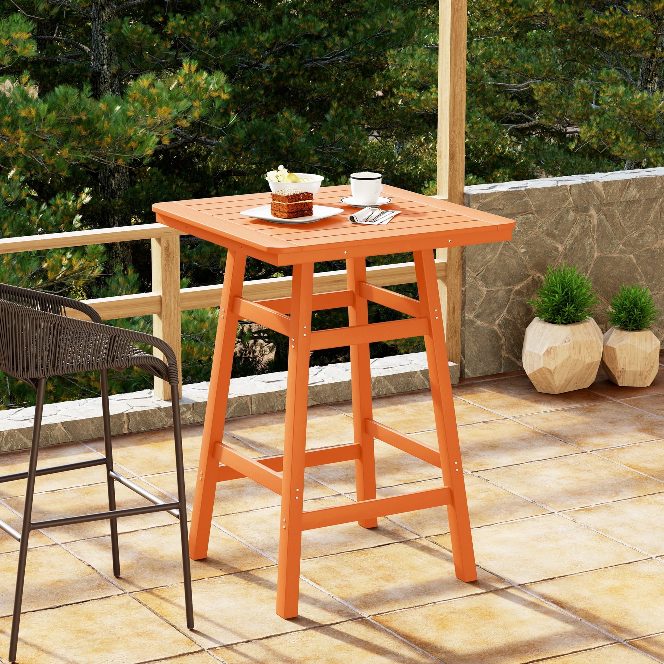 WestinTrends Outdoor 42 Height HDPE Patio Square Bar Table Orange Walmart Business Supplies