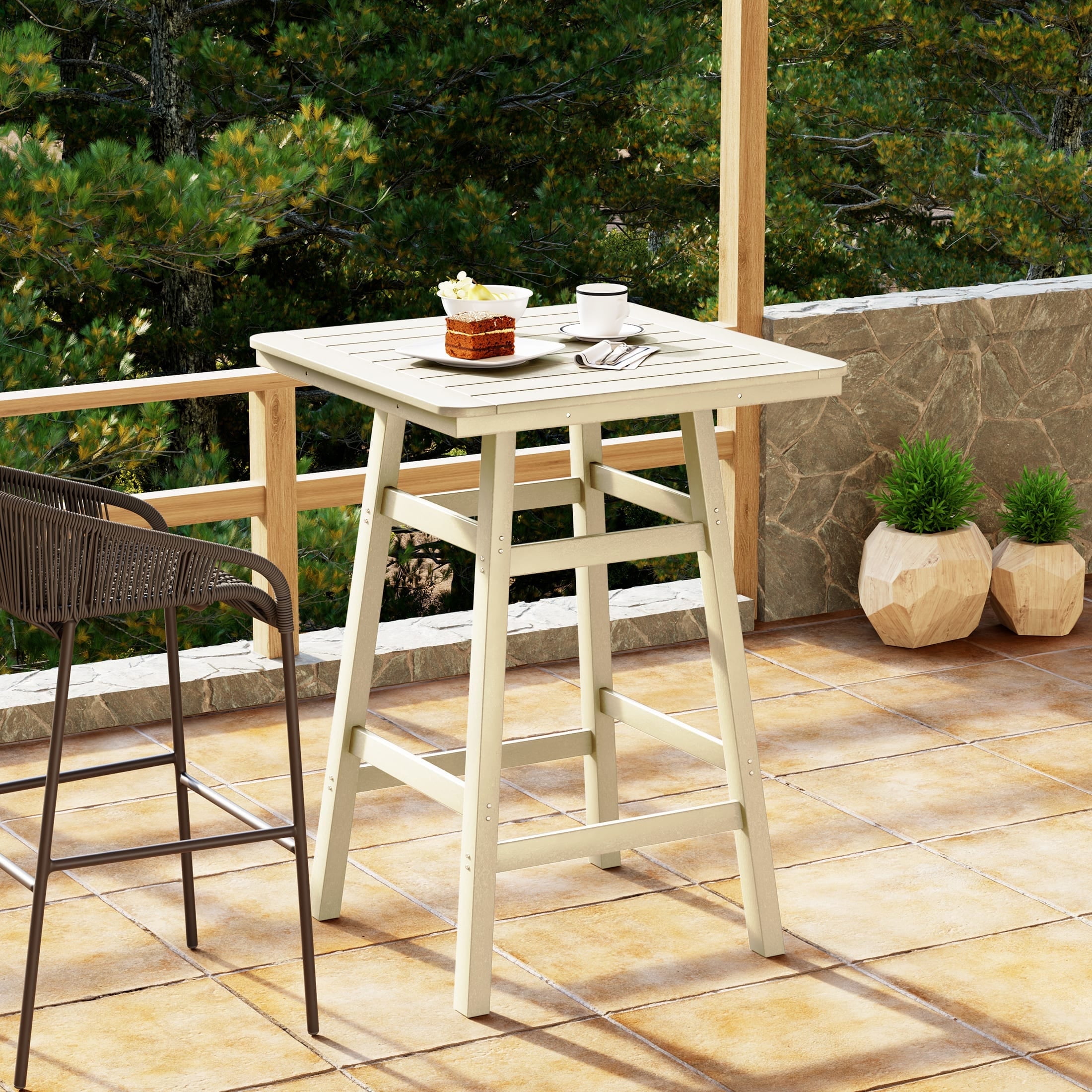 WestinTrends Outdoor 42" Height HDPE Patio Square Bar Table, White ...