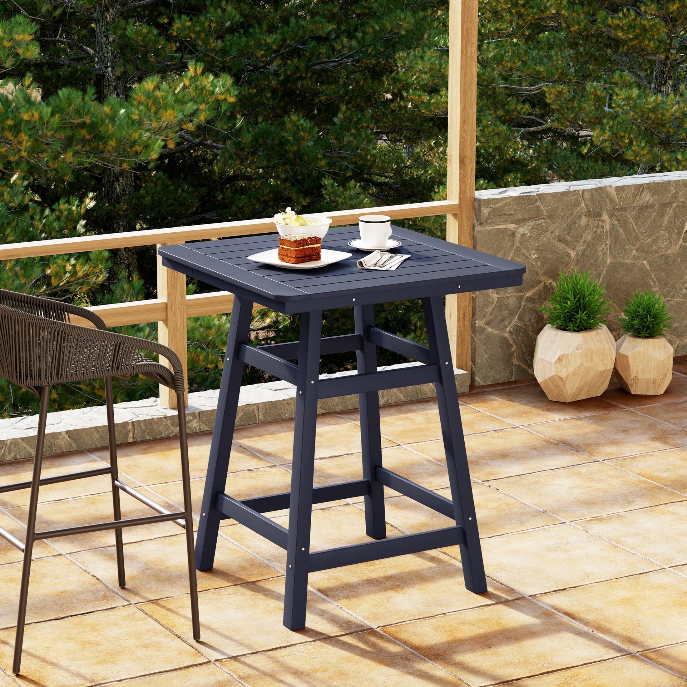 WestinTrends Outdoor 37" Counter Height HDPE Patio Square Bar Table ...