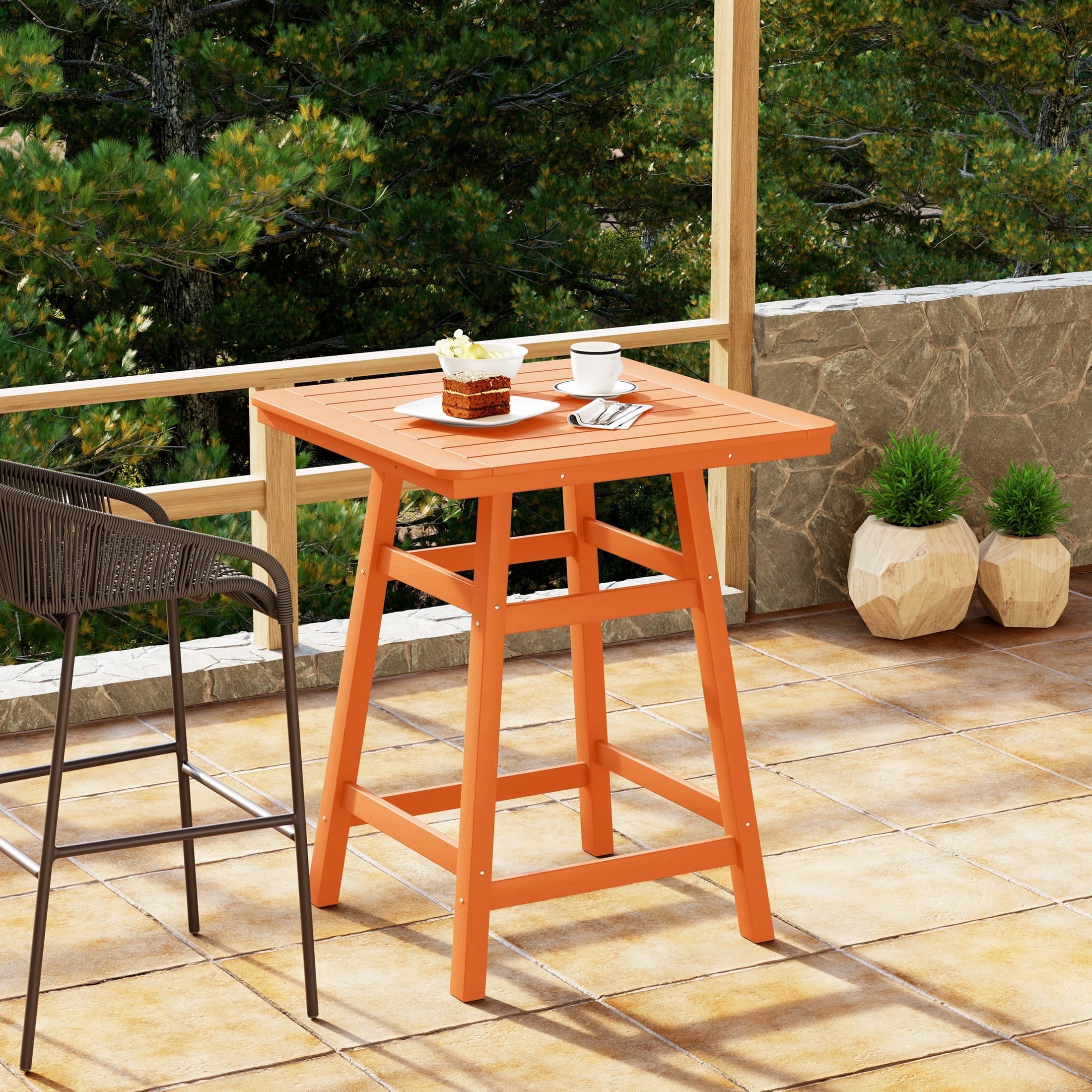 WestinTrends Outdoor 37" Counter Height HDPE Patio Square Bar Table ...