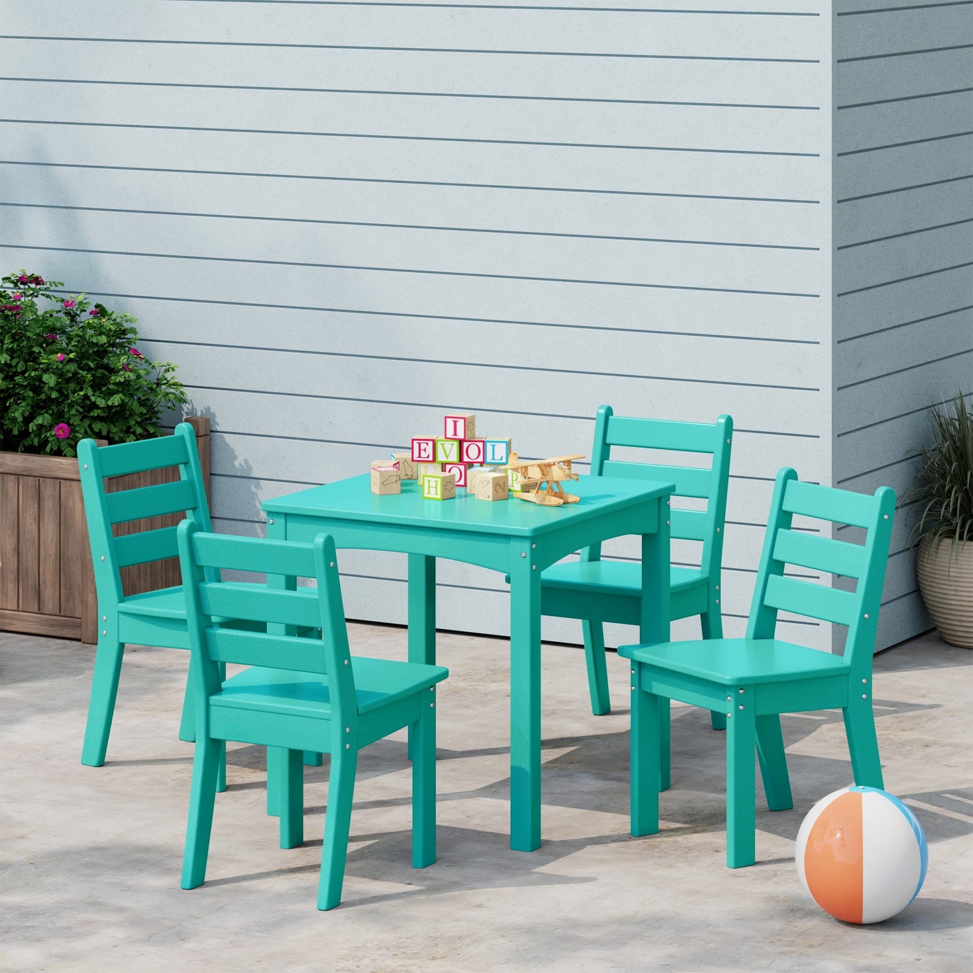 WestinTrends Treehouse Kids 5-Piece HDPE Dining Table and Chairs Set ...