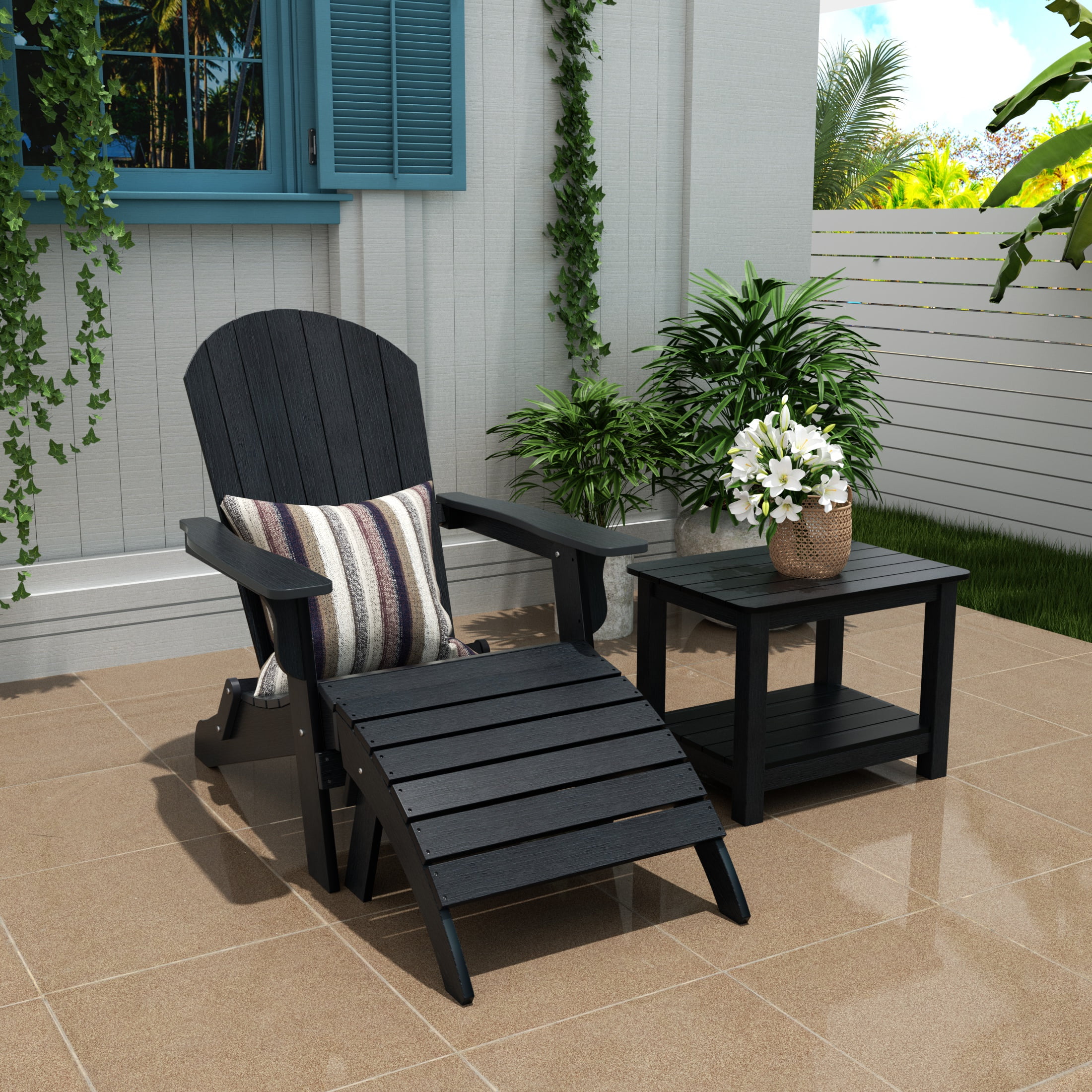 WestinTrends Tuscany 3-Piece HIPS Outdoor Folding Adirondack Seashell ...