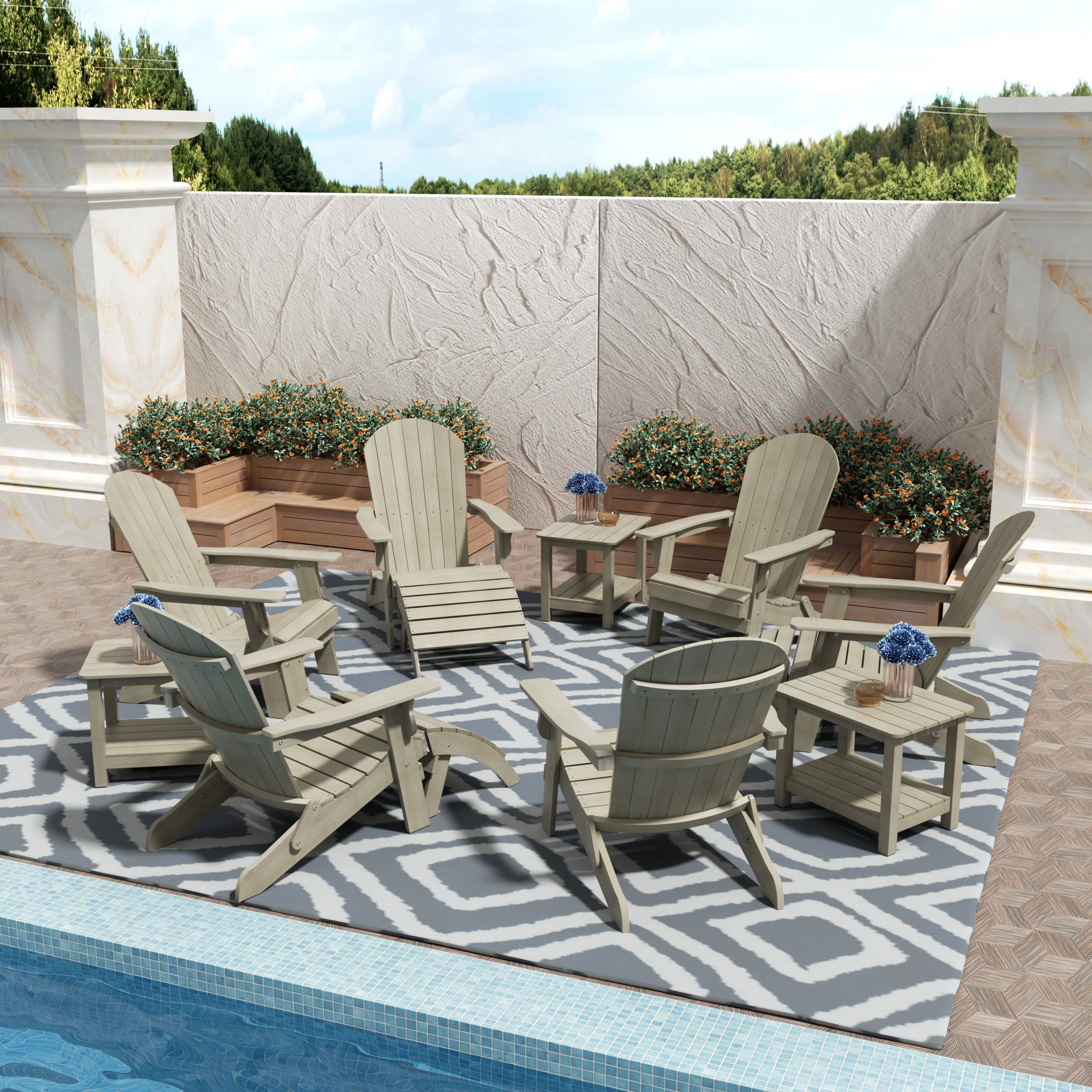 WestinTrends Tuscany 6 Person Folding Adirondack Seashell With Side ...