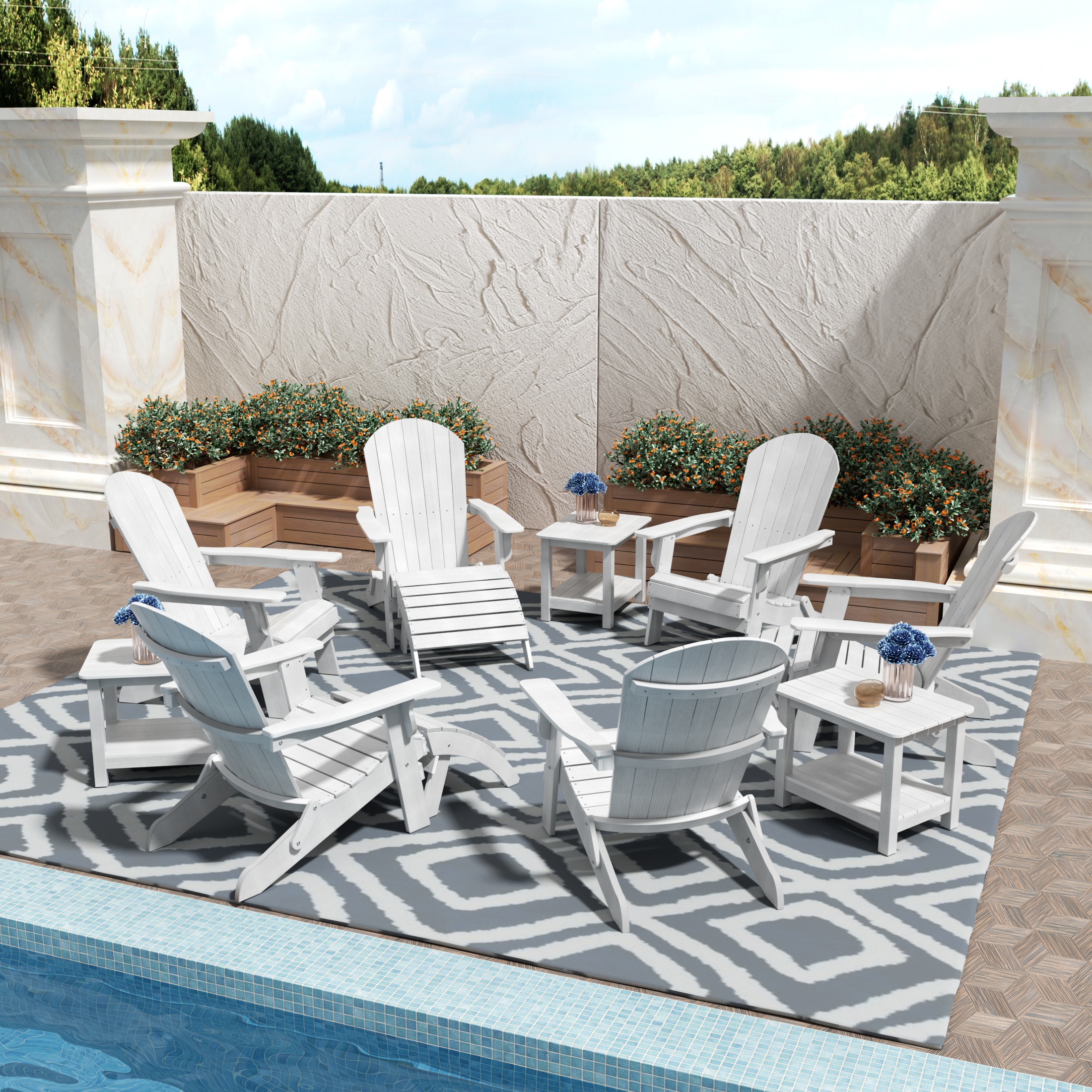 WestinTrends Tuscany 6 Person Folding Adirondack Seashell With Side ...