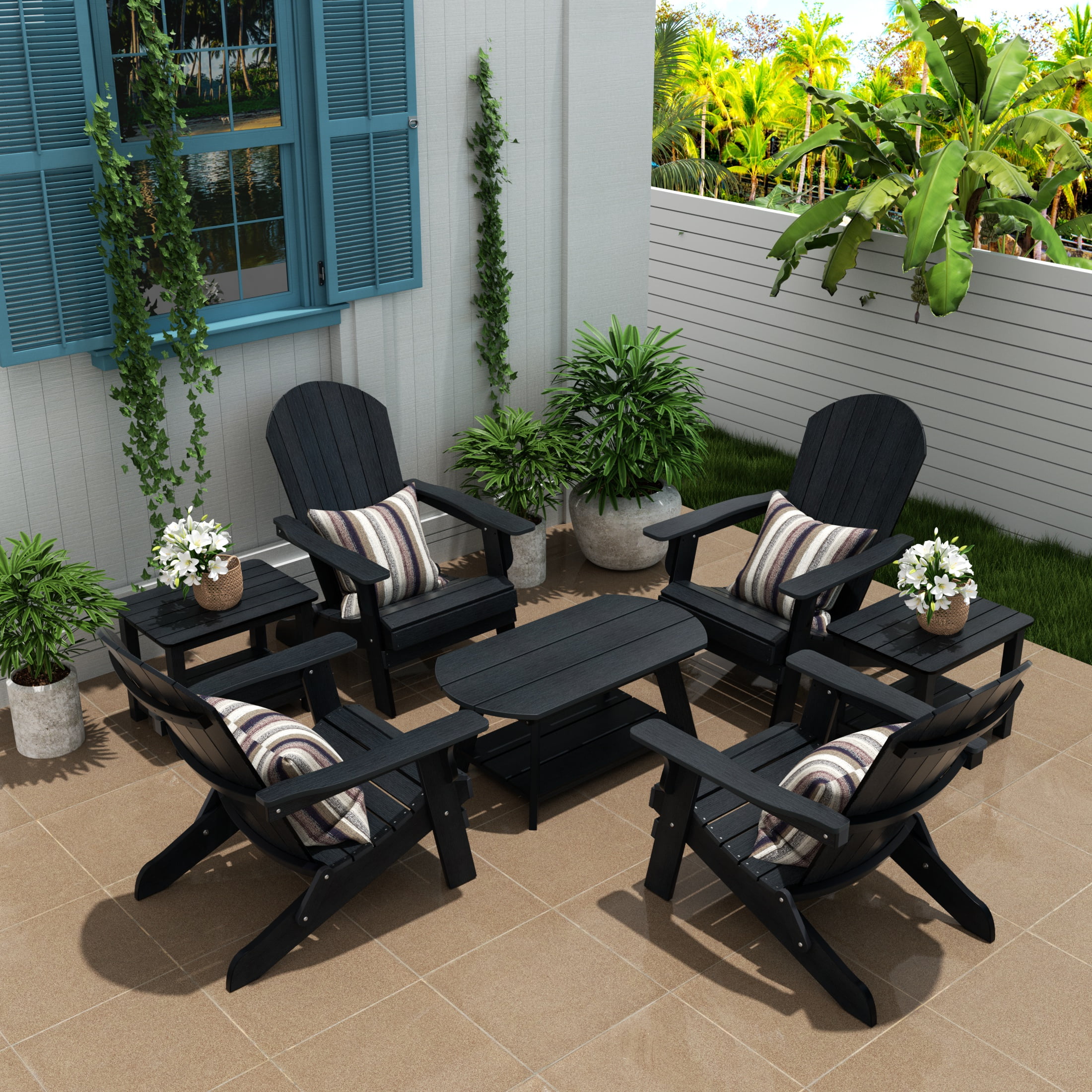 WestinTrends Tuscany 7-Piece HIPS Outdoor Poly Adirondack Seashell ...