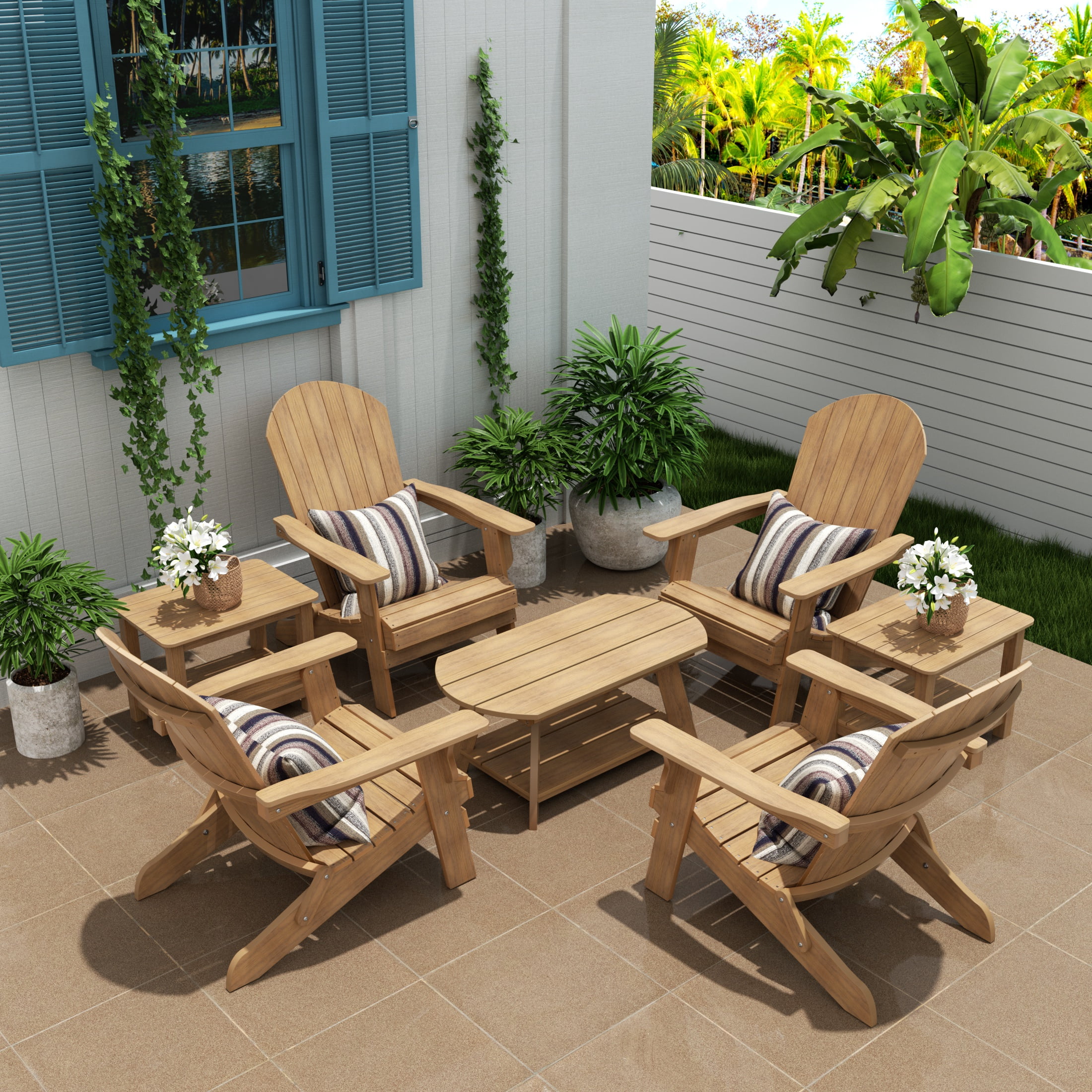 WestinTrends Tuscany 7-Piece HIPS Outdoor Poly Adirondack Seashell ...