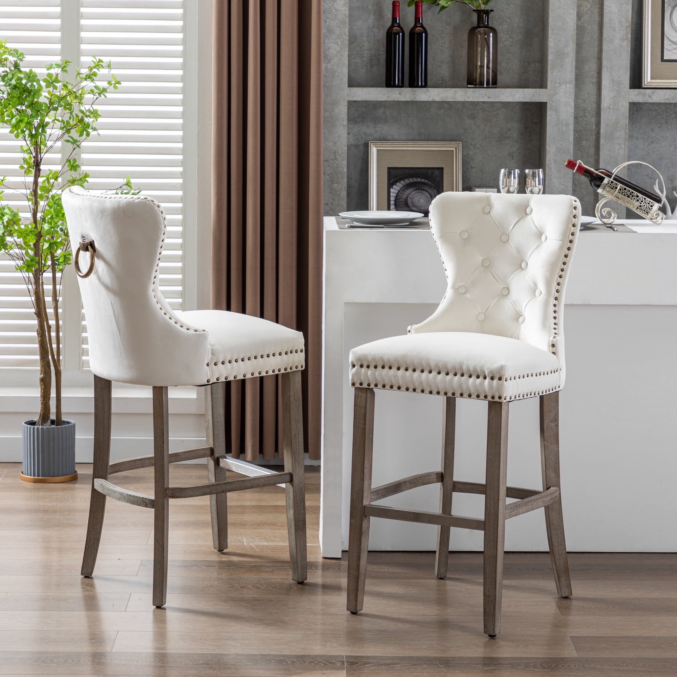 WestinTrends 29" Wordford Velvet Counter Stools, Wingback Tufted Button ...