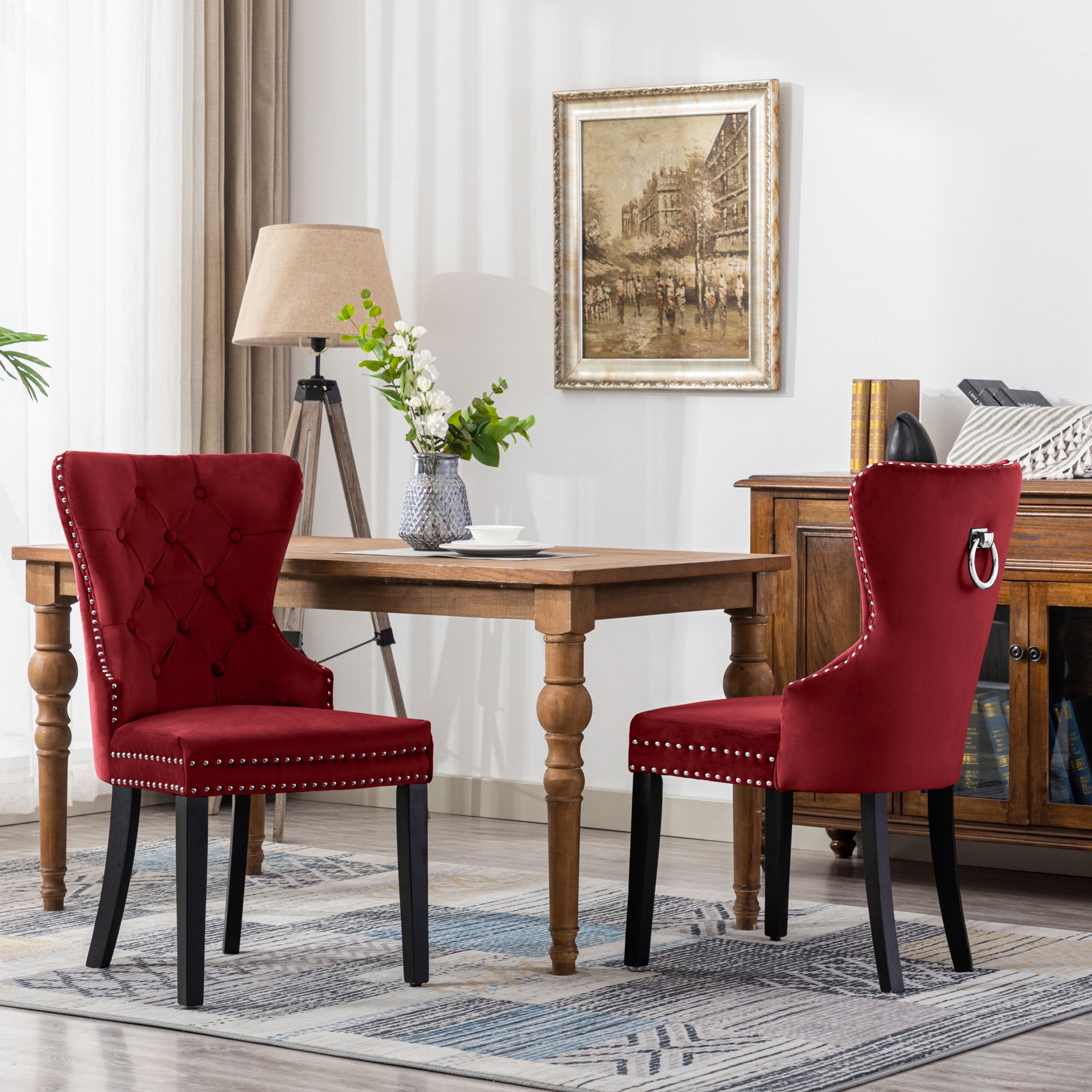 WestinTrends Velvet Dining Chairs Set of 2, Wingback Design, Button ...