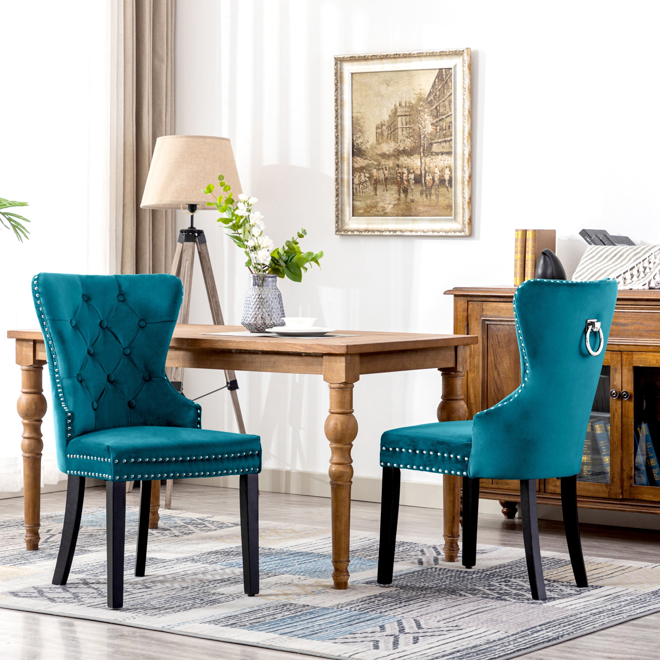 WestinTrends Wordford Velvet Dining Chairs Set of 2, Modern Wingback ...