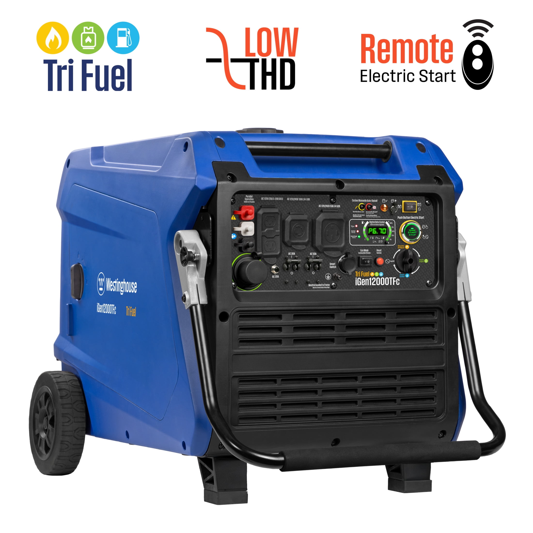 Westinghouse 12,000 Peak Watt Portable Inverter Generator, Tri Fuel ...
