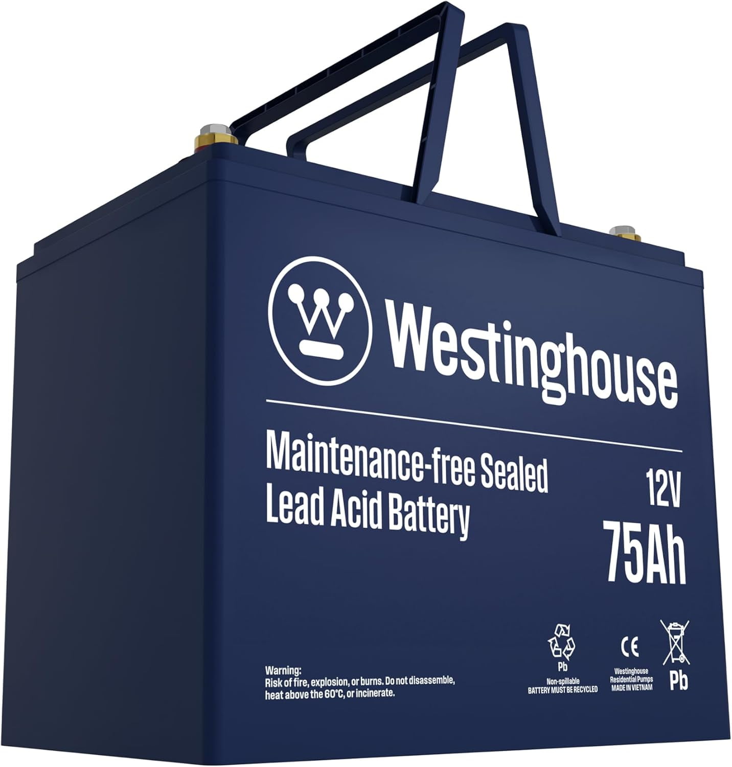 Westinghouse 12V 75AH AGM Lead Acid Deep Cycle Maintenance Free Battery ...
