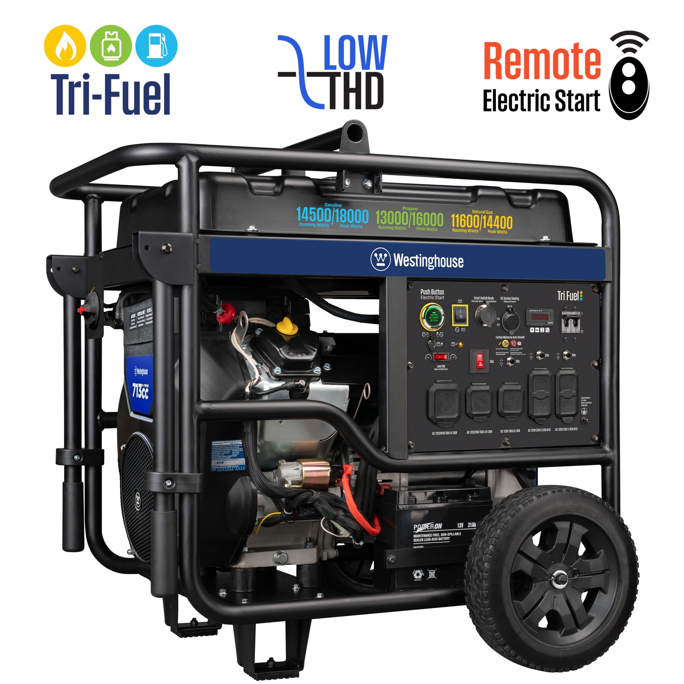 Westinghouse 14,500W Push Button Start Power Generator CO Sensor ...
