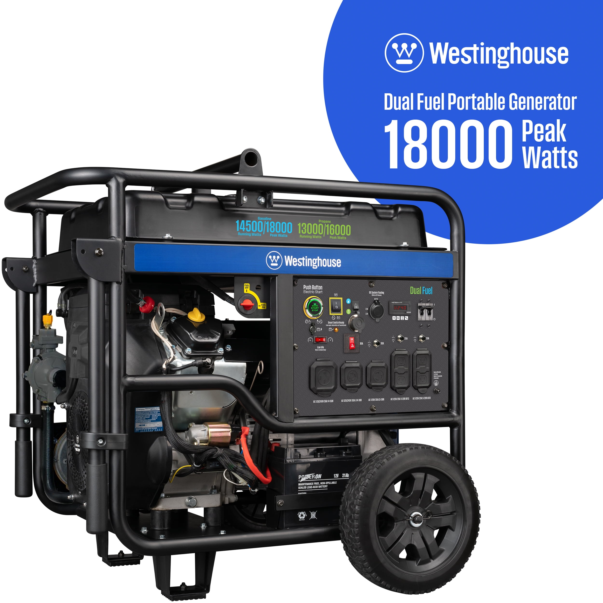Westinghouse 18,000 Peak Watt Dual Fuel Portable Generator, Gas or ...