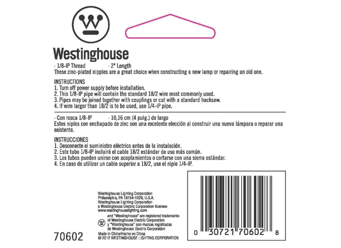 Westinghouse 70602 - 2" Threaded Pipe (2 pack) (70602) - Walmart.com