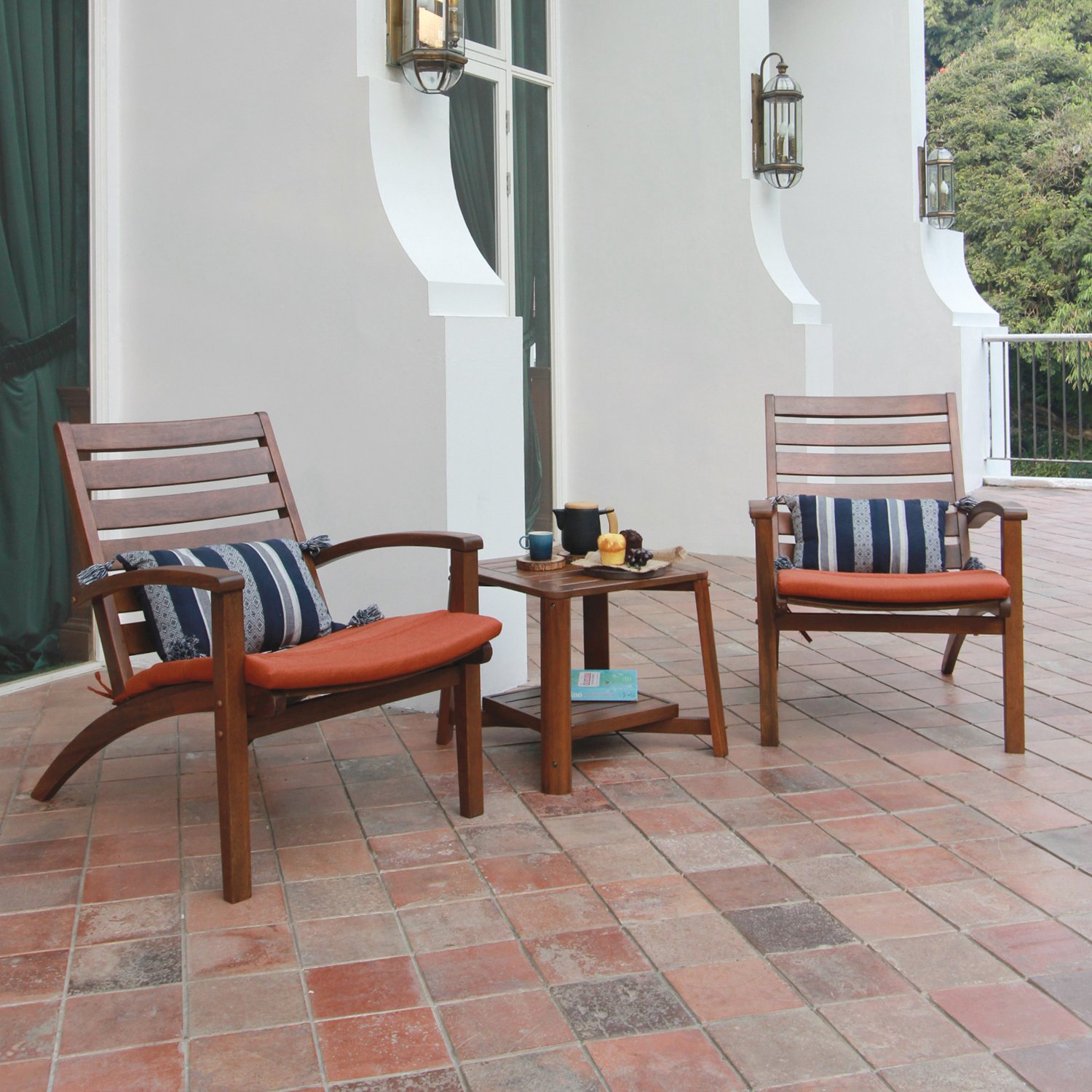 Rattler Acacia Wood 4-Piece Outdoor Chat Set with Cushions, Teak, Mixed ...