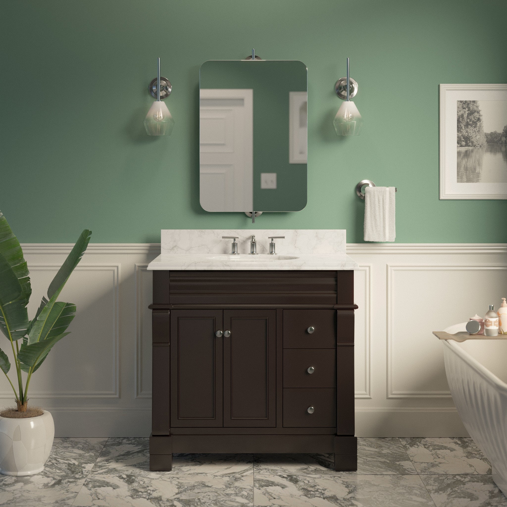 Westminster 36" Bathroom Vanity with Chocolate Cabinet and Carrara ...