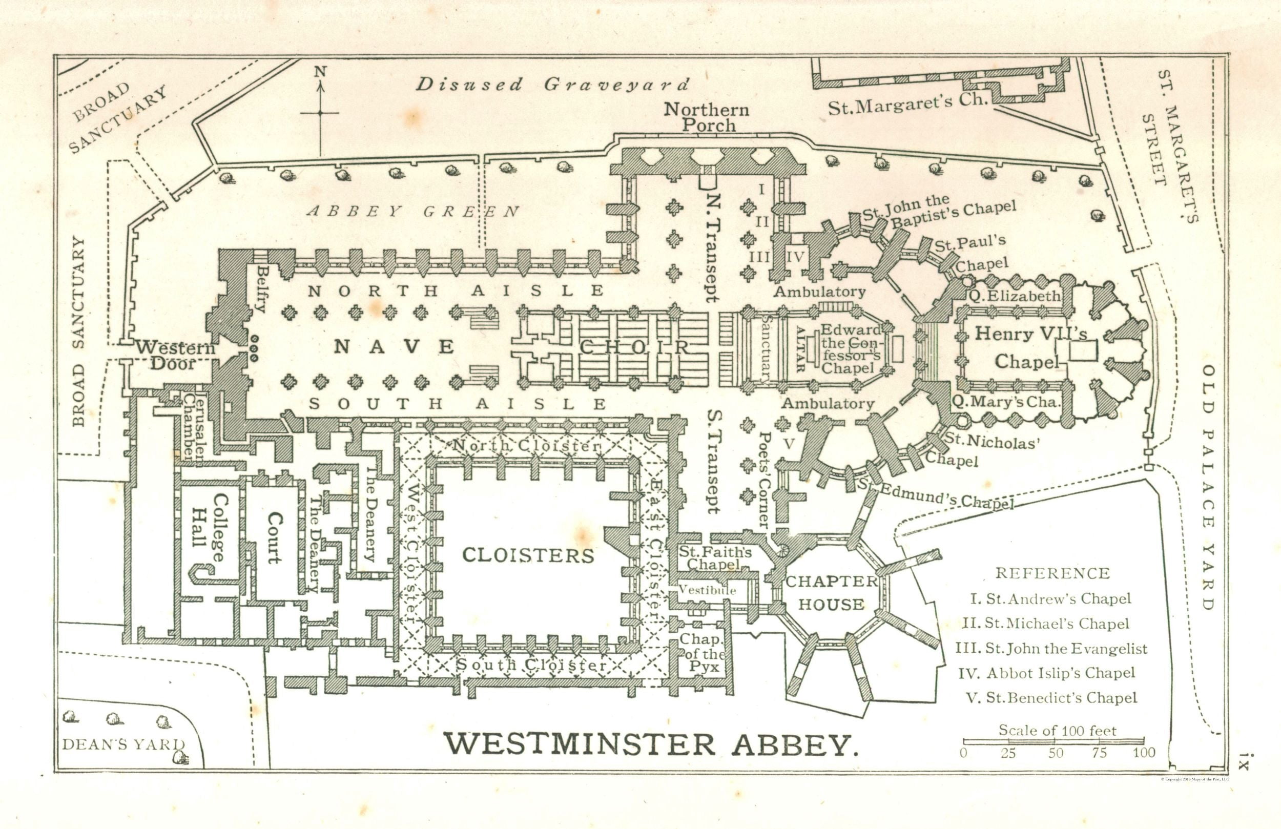 Historic Map - Westminster Abbey England - Philip 1904 - 35.55 x 23 ...