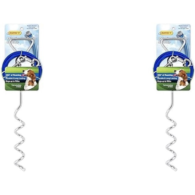 Ruffin'It 15 ft. Corkscrew Stake & Cable Tie Out for Dogs, Up to 70 lbs ...