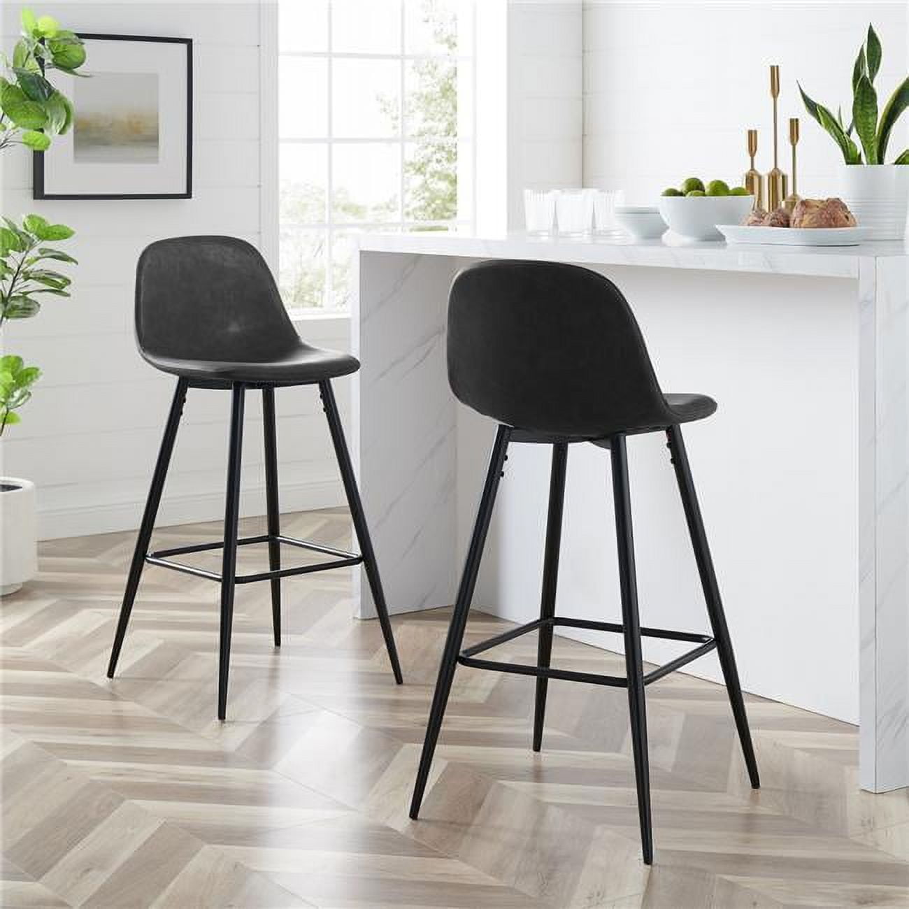 Weston Bar Stool Set, Distressed Black & Matte Black - 2 Stools - 2 ...