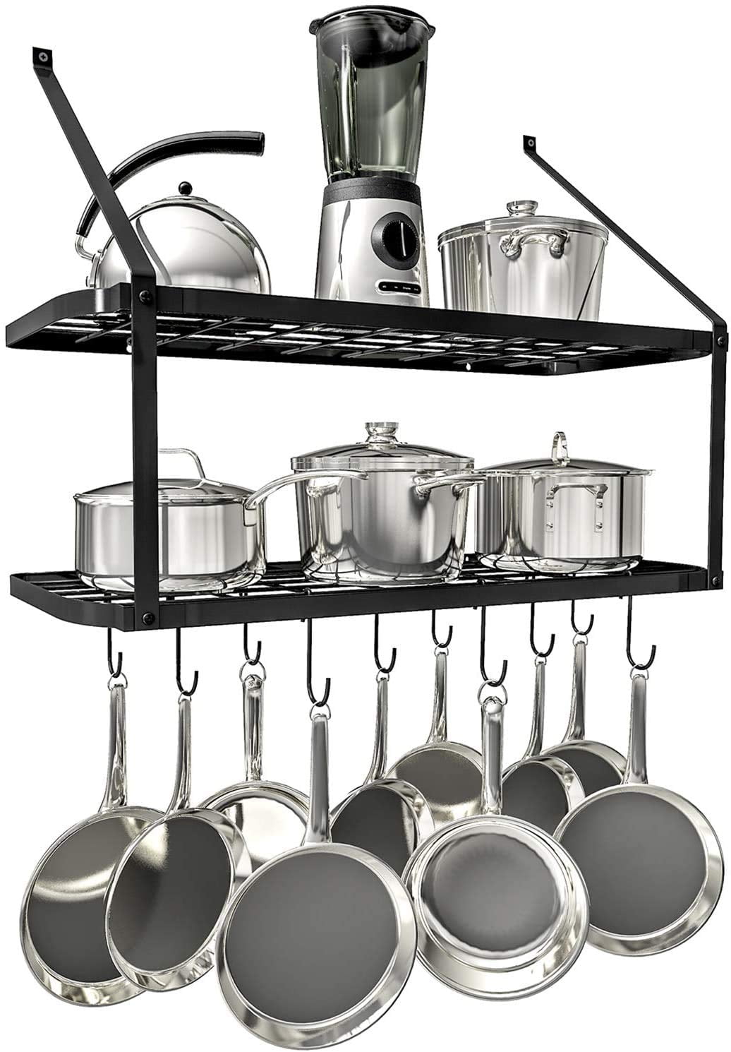 Weston Crafts Shelf Pot Rack Wall Mounted Pan Hanging Racks 2 Tire ...