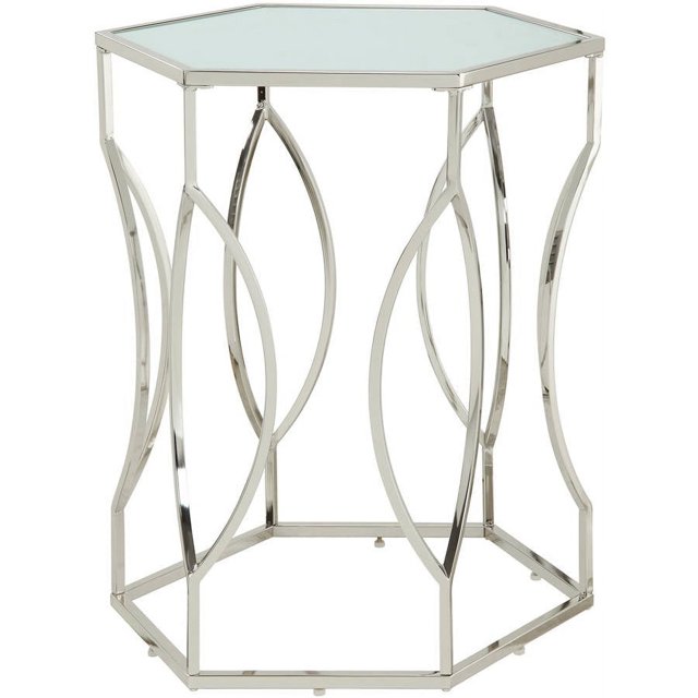 Weston Home Alberto Glam Hexagon Metal and Wavy Glass Top End Table ...