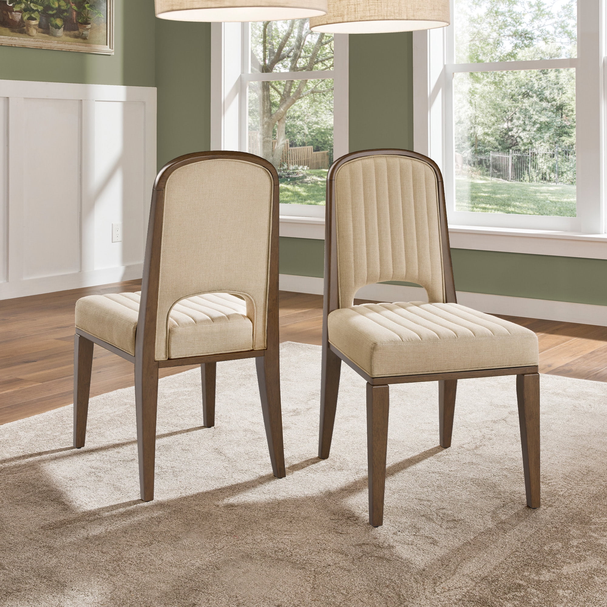 Weston Home Alta Wood Finish Cream Fabric Channel Stitching Dining ...