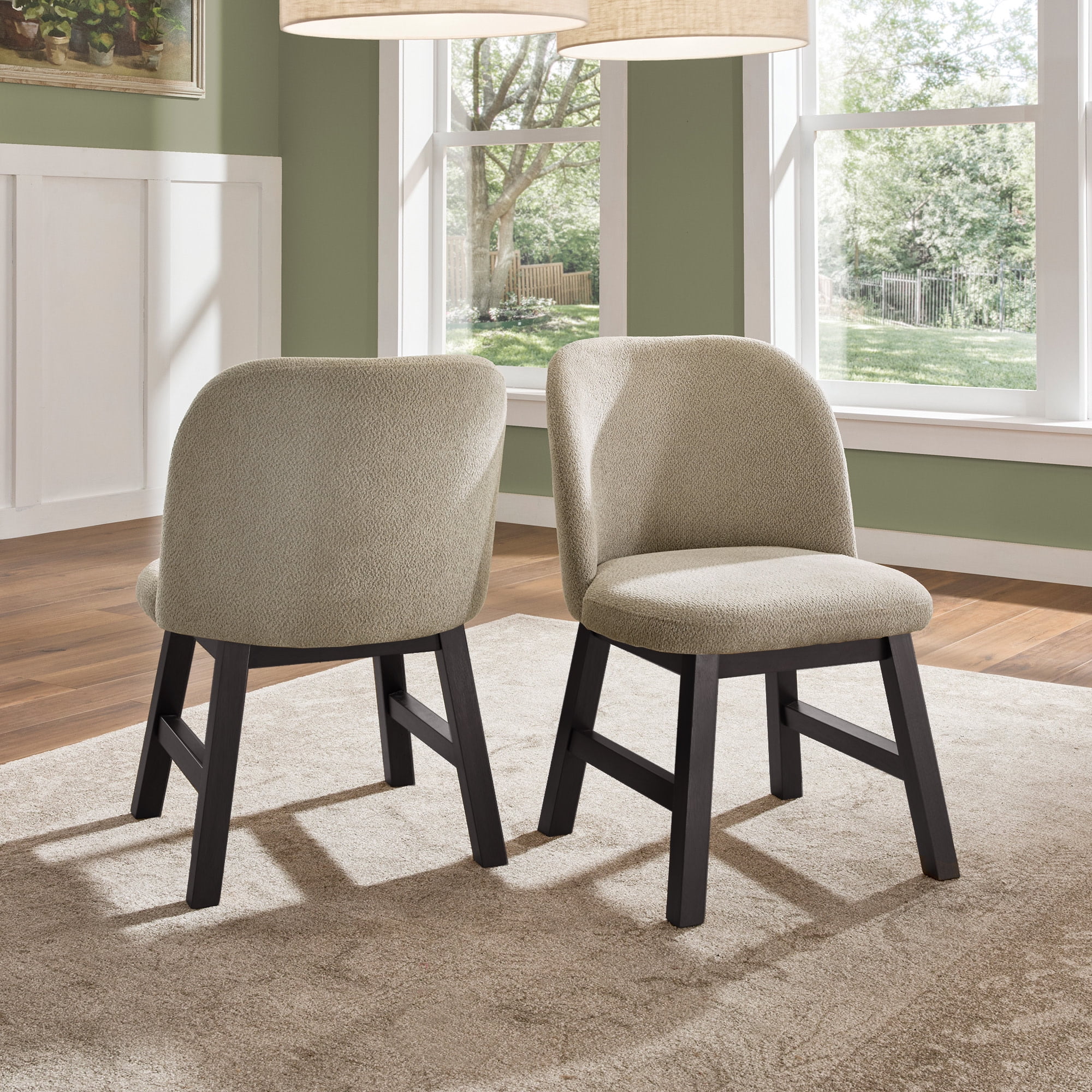 Weston Home Alta Wood Finish Taupe Fabric Curved Low Back Dining Chair ...