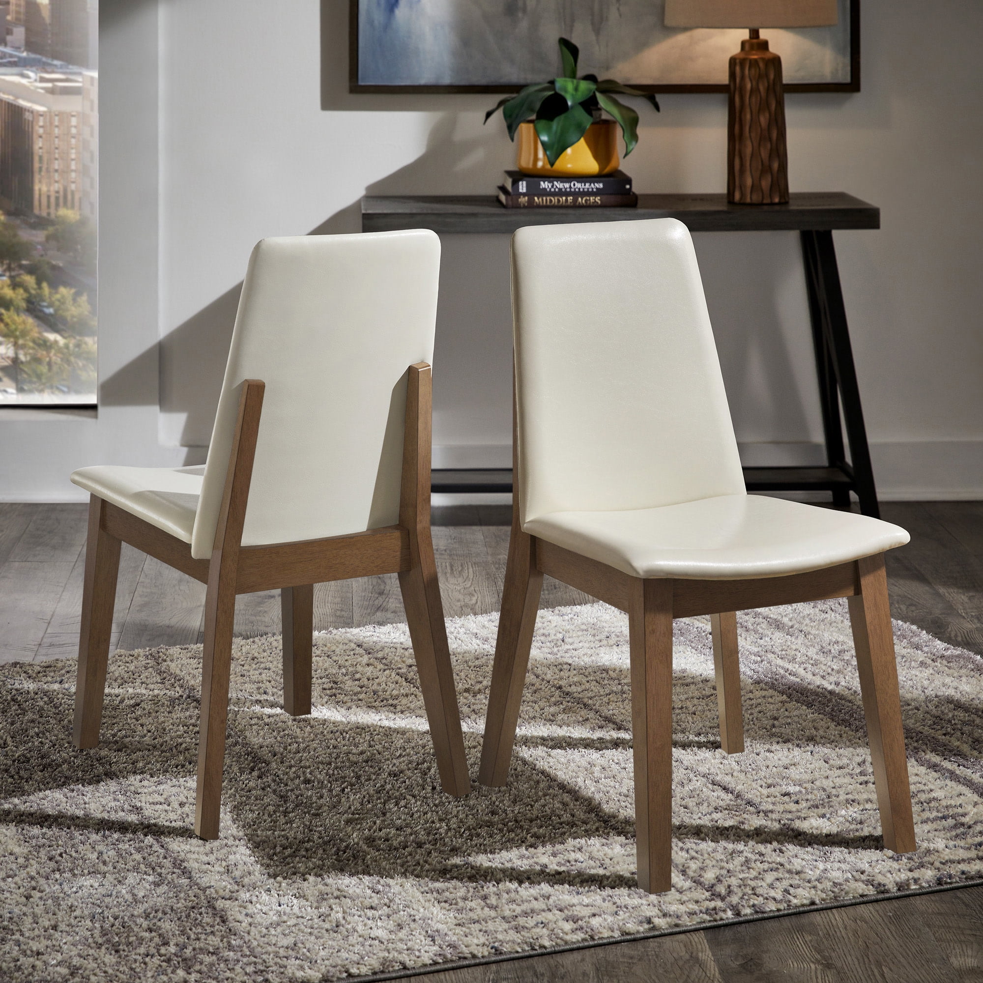 Weston Home Alta Wood Finish Vegan Leather Dining Chair Set - Walmart.com