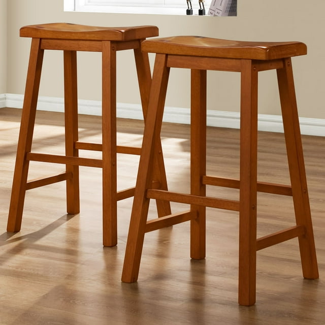 Weston Home Ashby 29 inch Wood Backless Bar Stool, Brown, Set of 2 ...