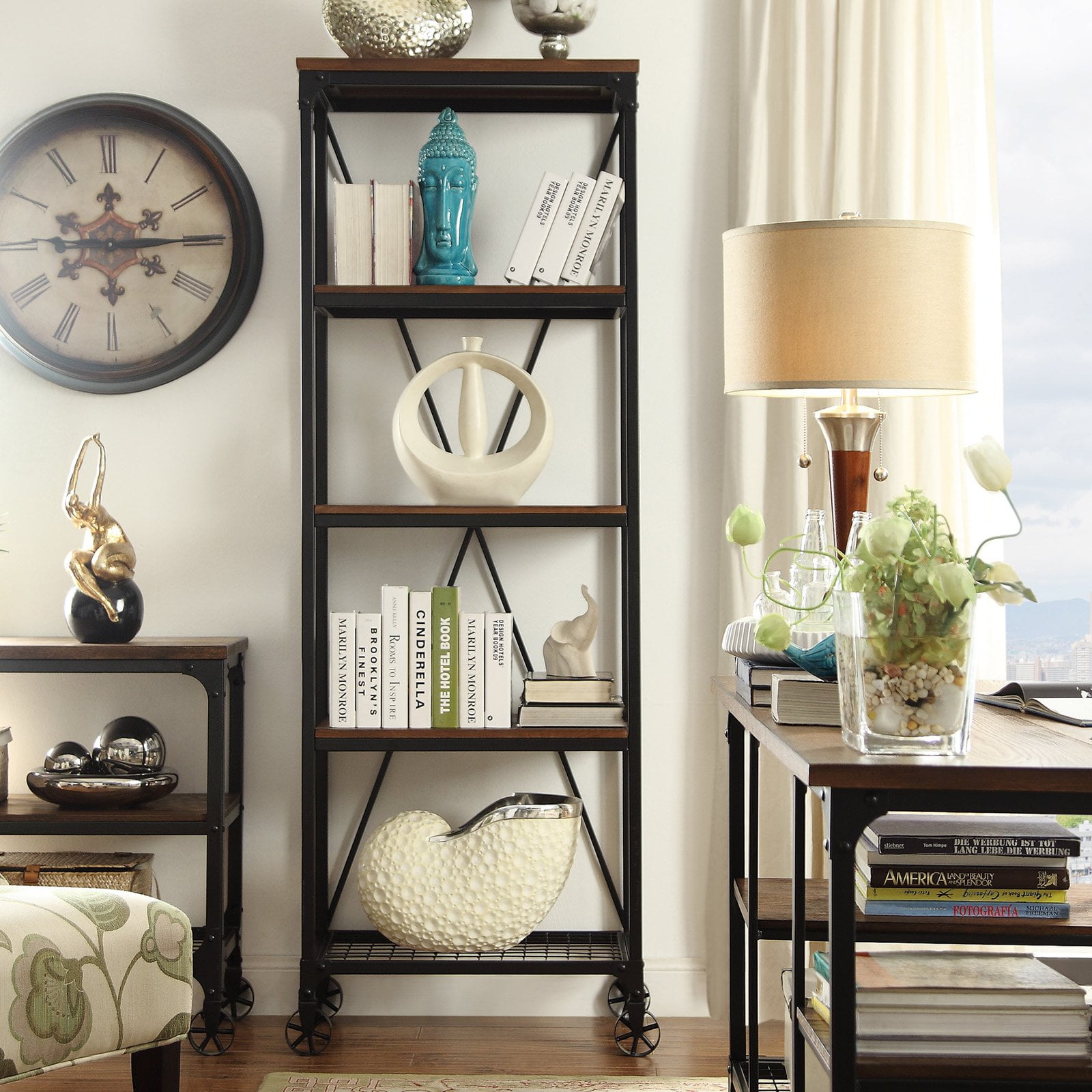 Weston Home Avery 5-Shelf Small Bookcase, Black/Brown Finish - Walmart.com