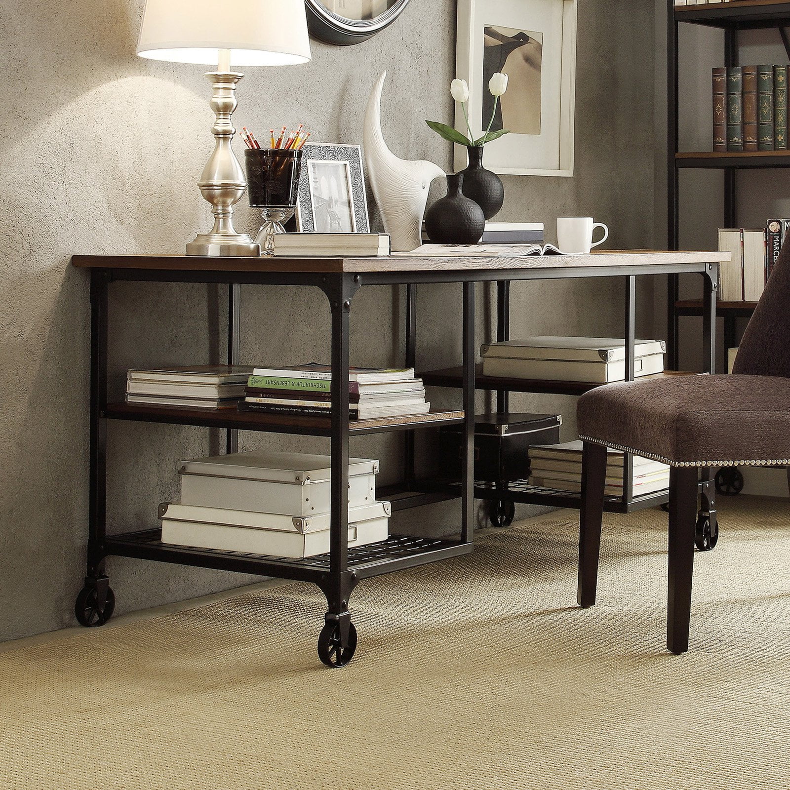 Weston Home Avery Industrial Writing Desk - Brown/Black Finish ...