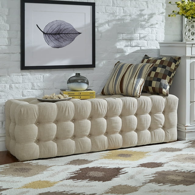 Weston Home Bowman Rectangular Tufted Linen Ottoman, Beige Linen - Walmart.com