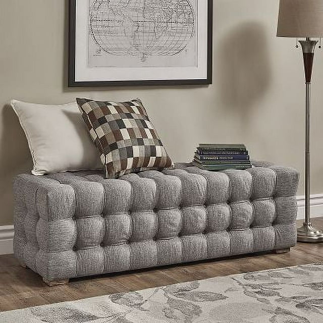 Weston Home Bowman Tufted Ottoman - Gray Linen - Walmart.com
