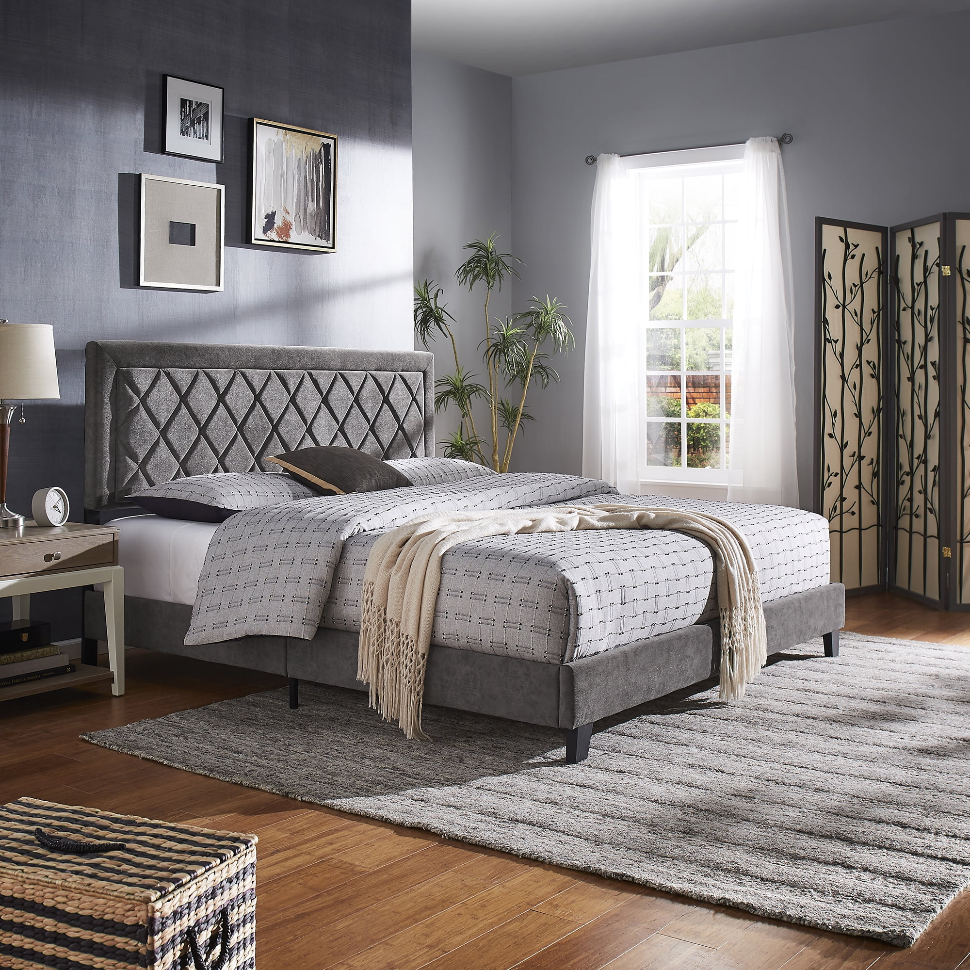 Weston Home Brielle King Bed - Velvet Upholstered - Grey - Walmart.com