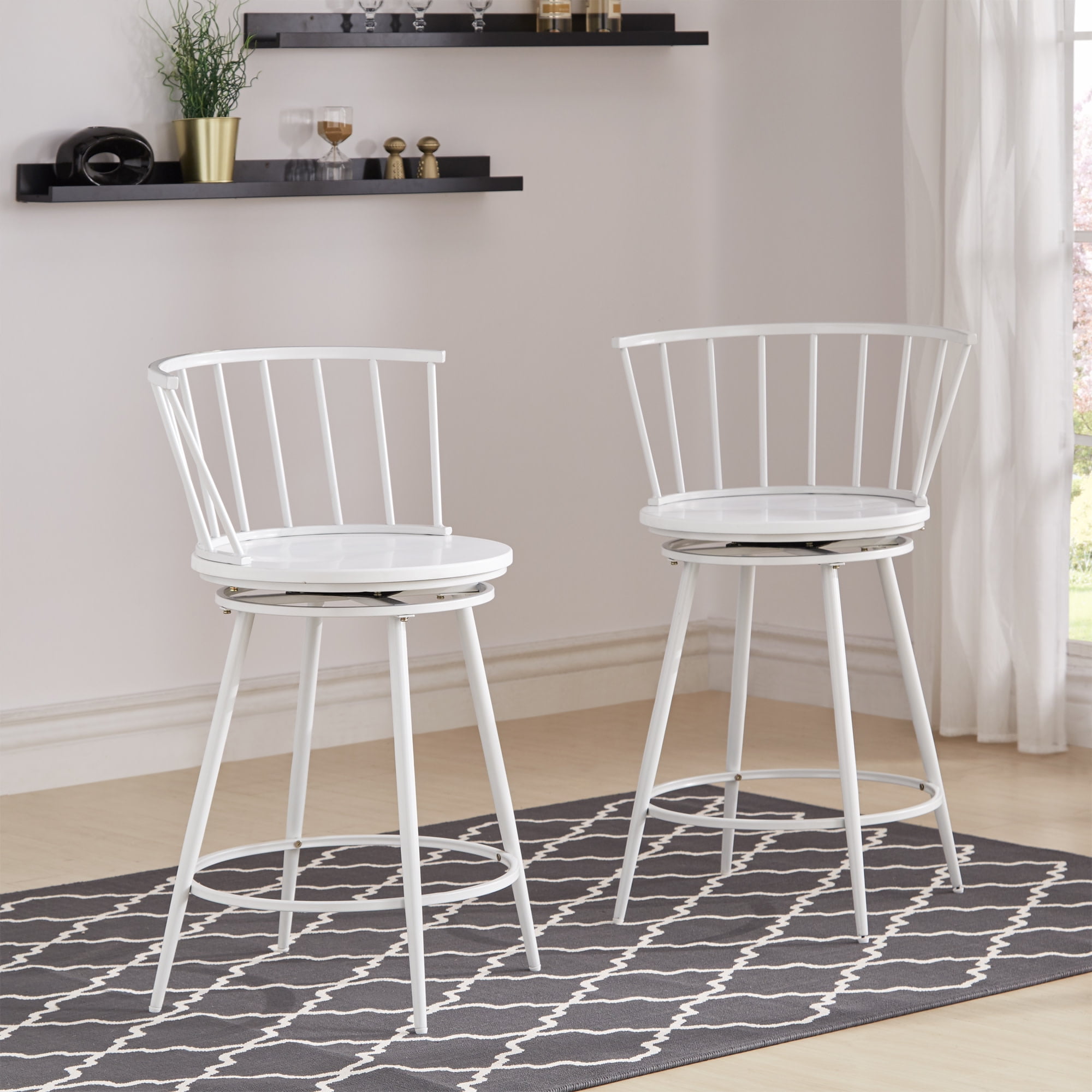Weston Home Castor Windsor Swivel Counter Stools - Set of 2 - White ...