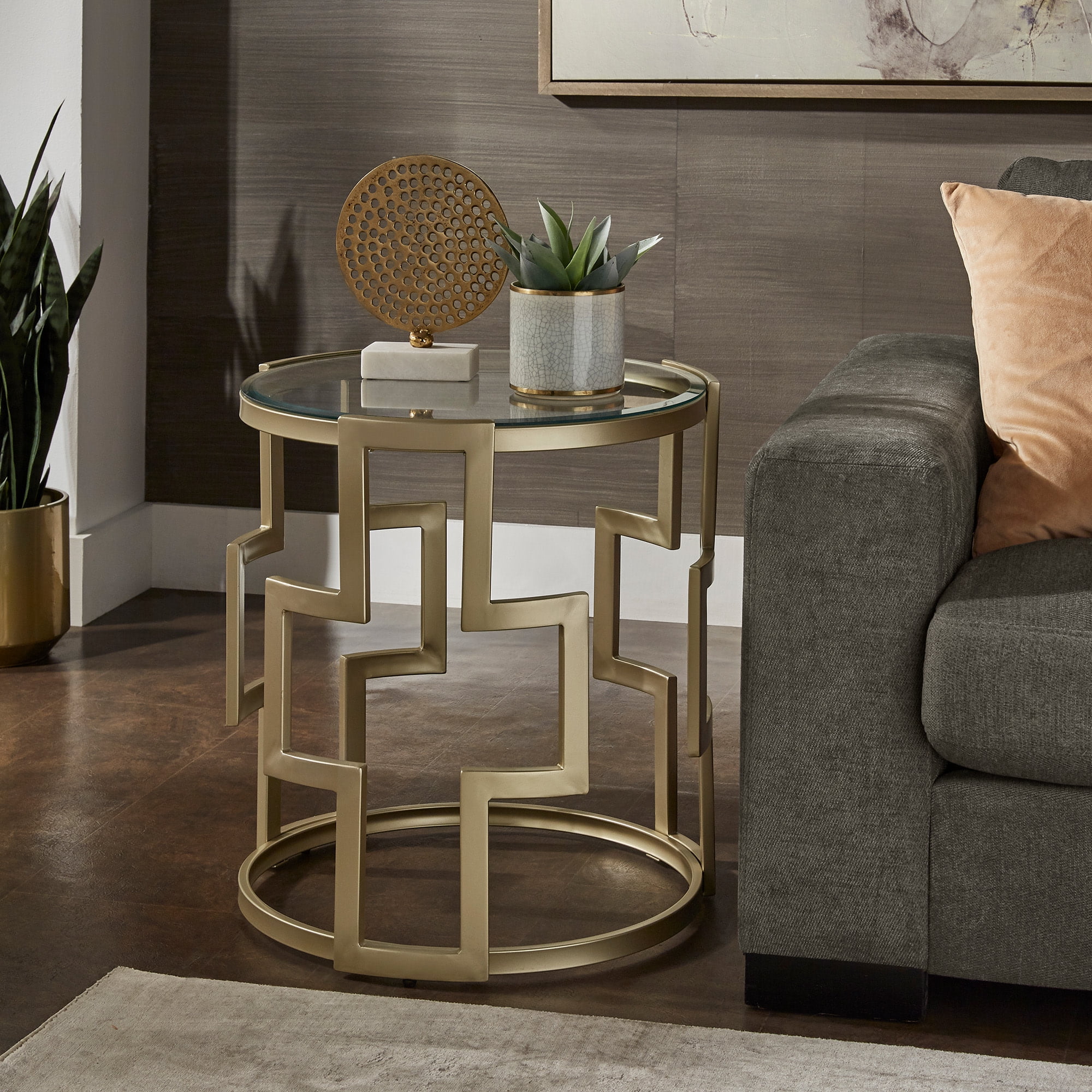 Weston Home Cava 23" Tall Glass End Table, Matte Gold Finish, Clear Glass Top - Walmart.com