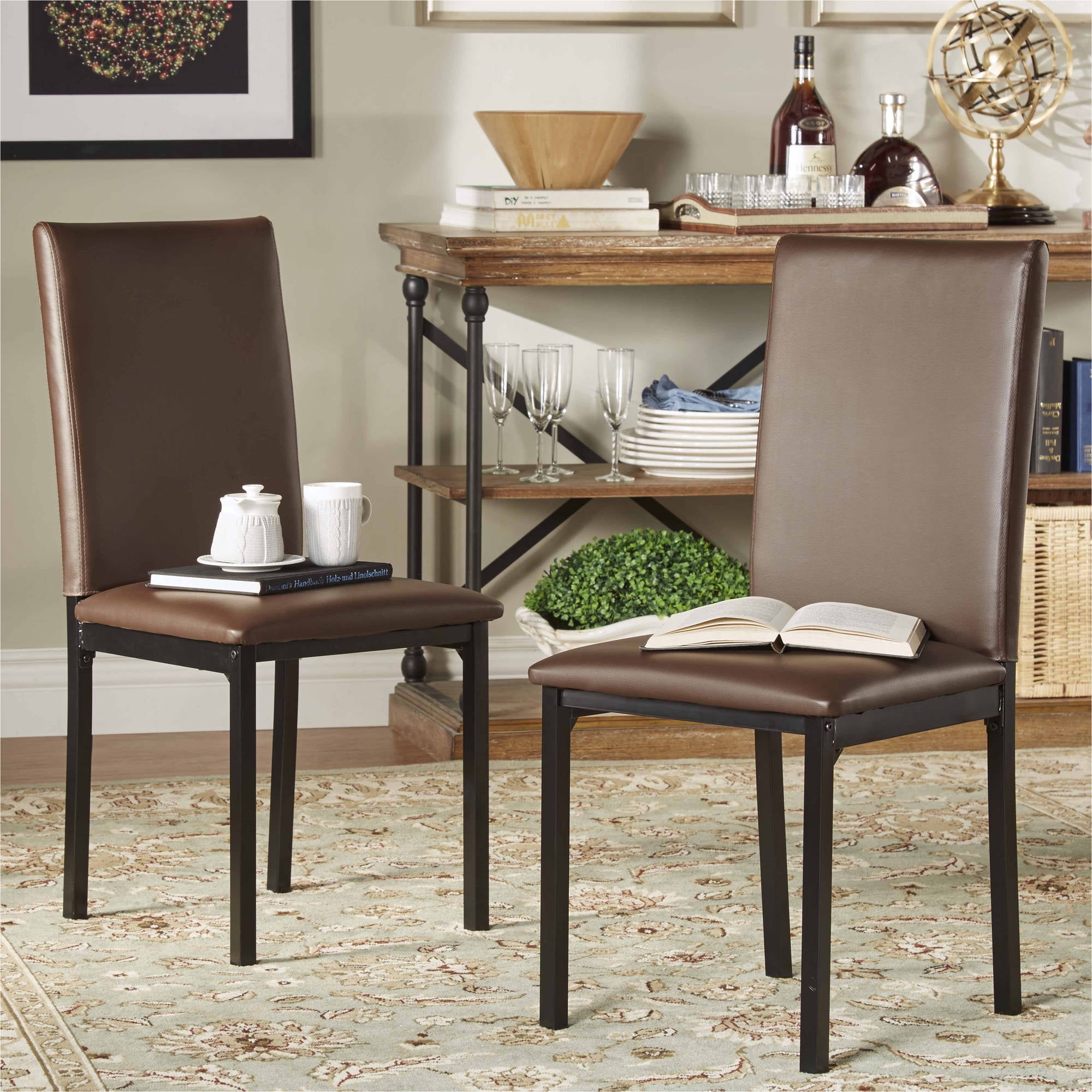 Weston Home Chelsea Dining Chair, Set of 2, Brown - Walmart.com