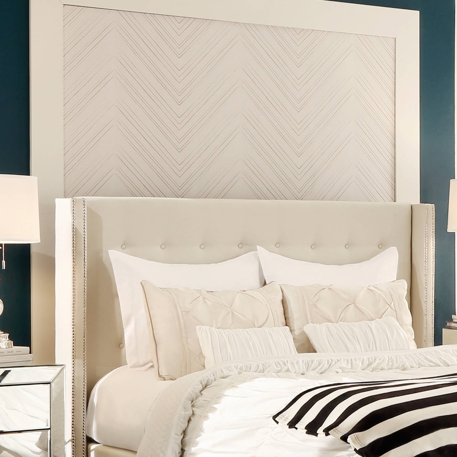 Weston Home Curtis I Tufted Linen Headboard, Queen, Cream White ...
