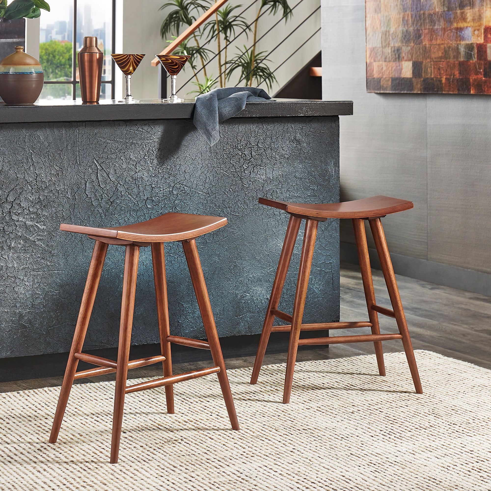 Weston Home Danville Wood 24 Counter Stool - Set of 2 - Oak - Walmart.com