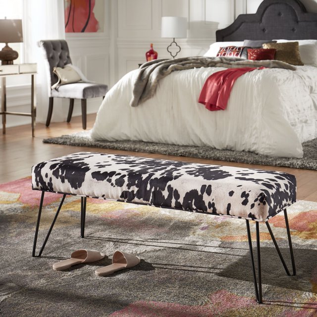 Weston Home Denver Cowhide Print Metal Bench - Walmart.com
