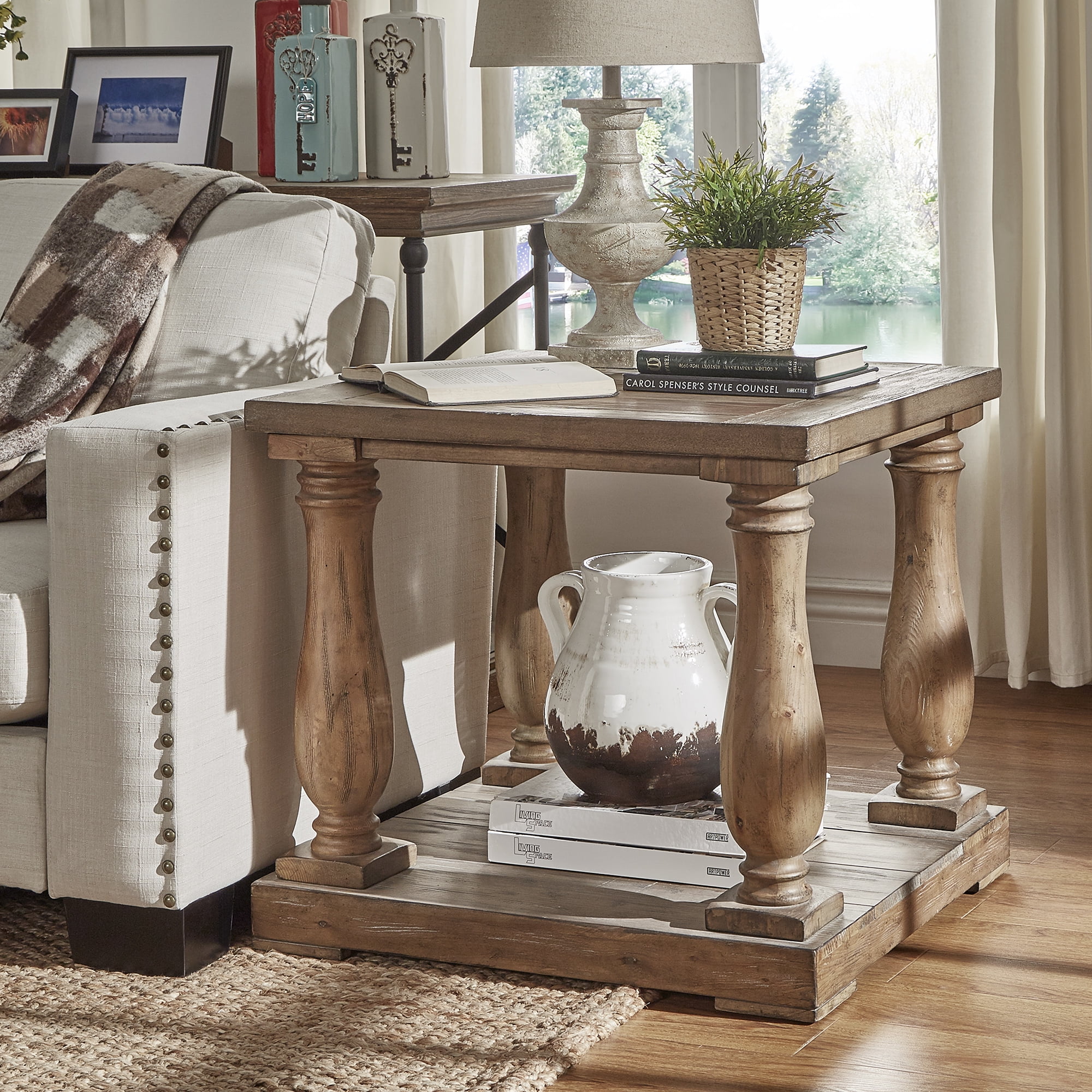 Weston Home Dunbar Pedestal End Table - Rustic Veneer Design - Walmart.com