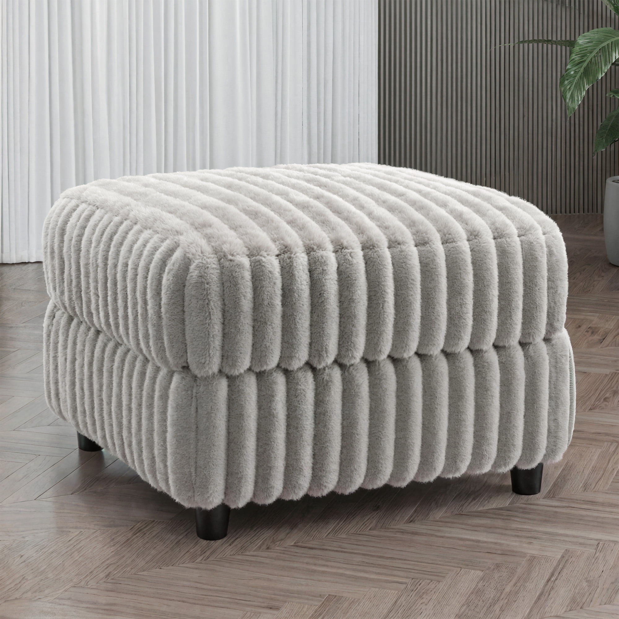 Weston Home Eldric Furry Channel Fabric Down-filled Ottoman - Walmart.com