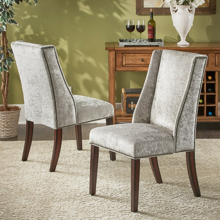 Weston Home Eris Wingback Dining Chairs Set of 2 Silver Grey Crush Velvet Fabric