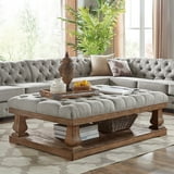 Weston Home Galvin Transitional Wood and Tufted Linen Coffee Table, Grey - Walmart.com